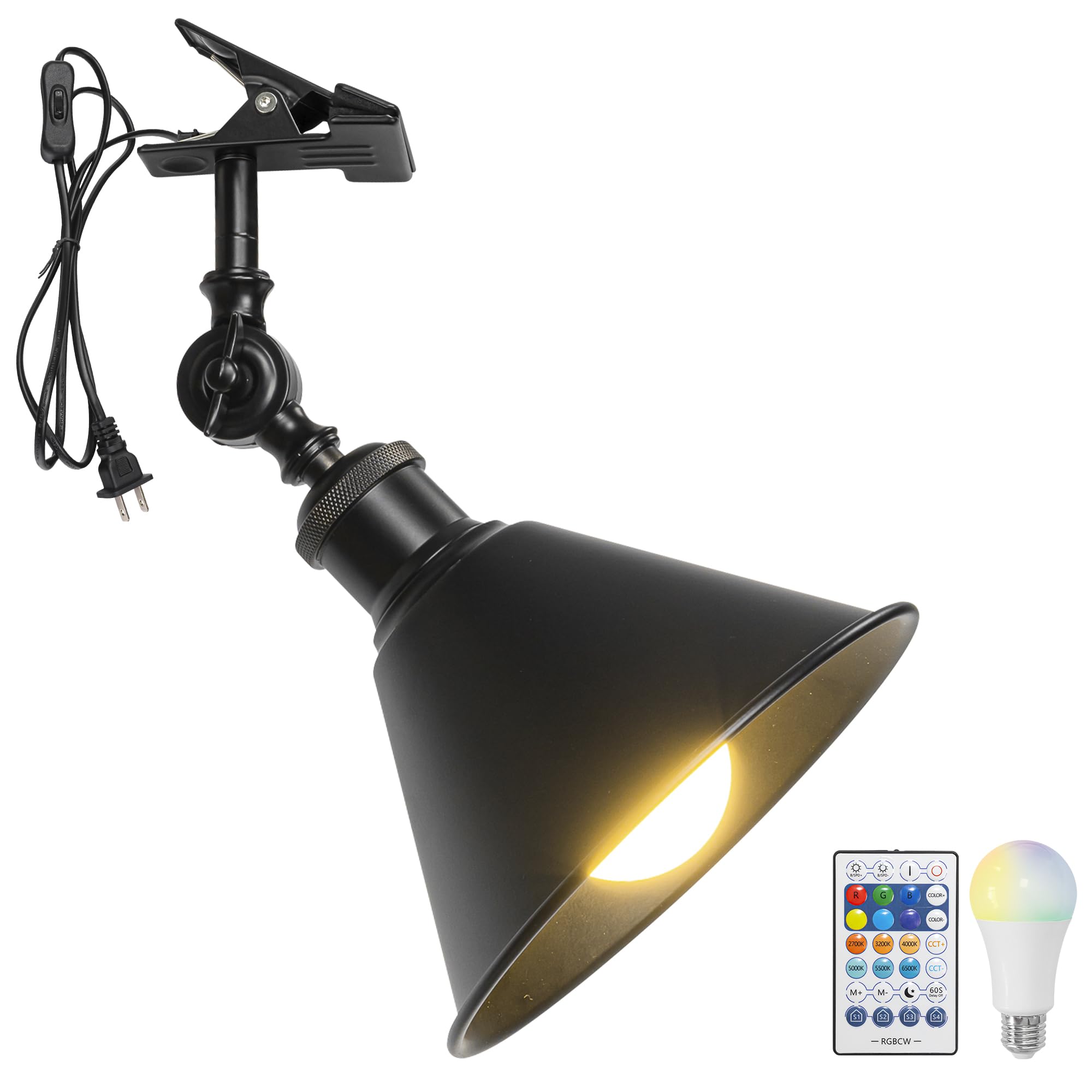 KAYYELAMP Black Metal Dia 7.08" Shade Clamp RGB Dimmable Lighting 9.8Ft ...