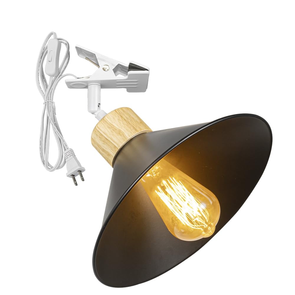 KAYYELAMP Clamp Lamp Wood E26 Base Adjusted Angle 5.9Feet Plug Cord Metal Clip Light Vintage ...