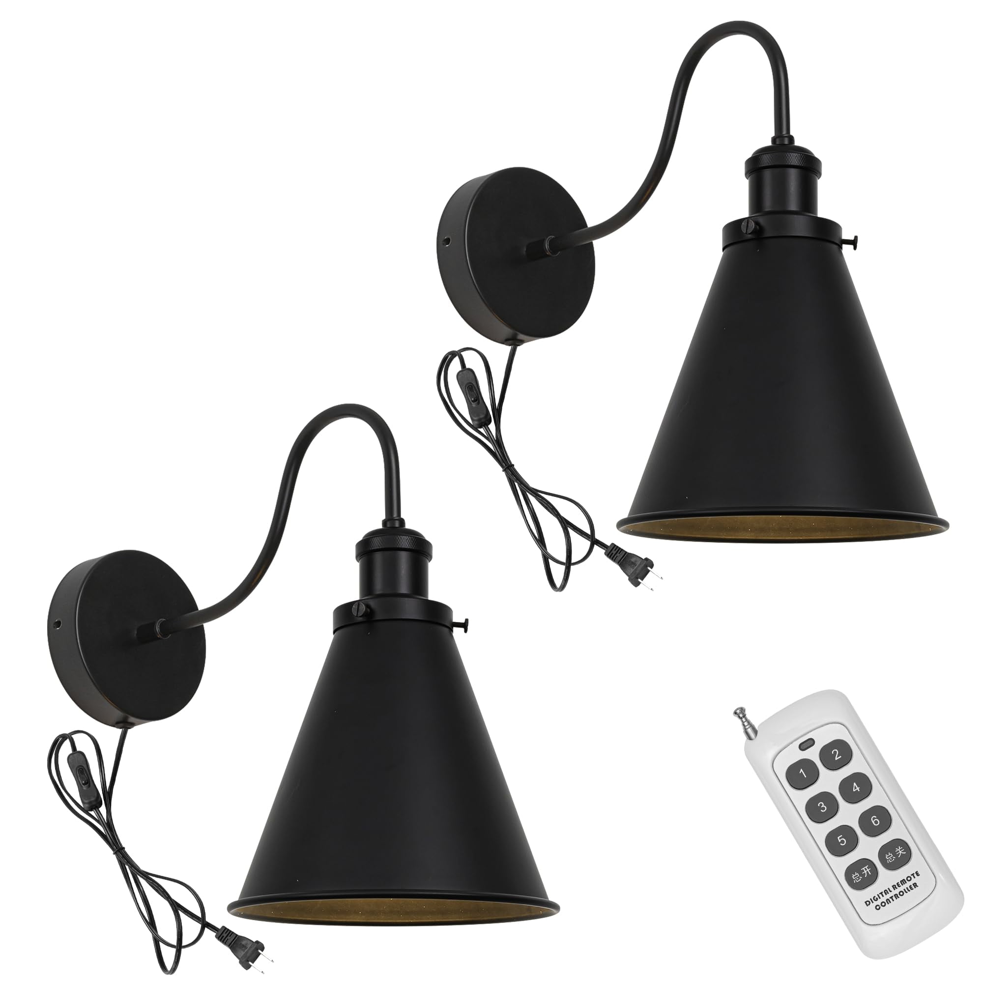 KAYYELAMP Porch Wall Lamp Black Cone Shade 2-Lights Remote Control 70.8 ...