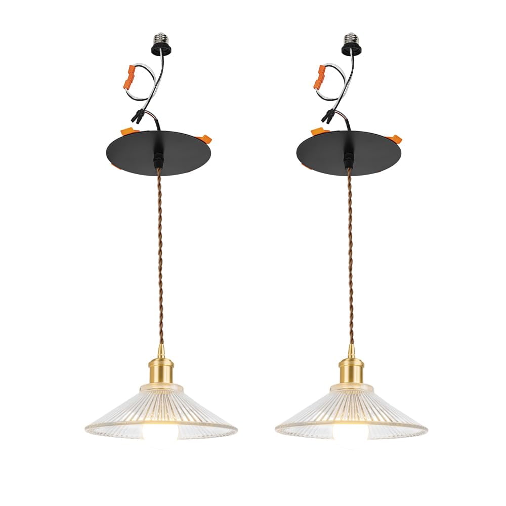 KAYYELAMP Recessed Retrofit Pendant Kit - Clear Glass Shade, Brass Base ...