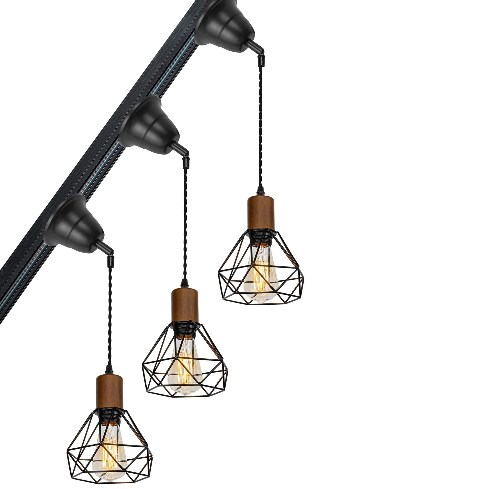 KAYYELAMP Set of 3 J-Type Track Lighting Walnut Base Black Hollow Shade ...