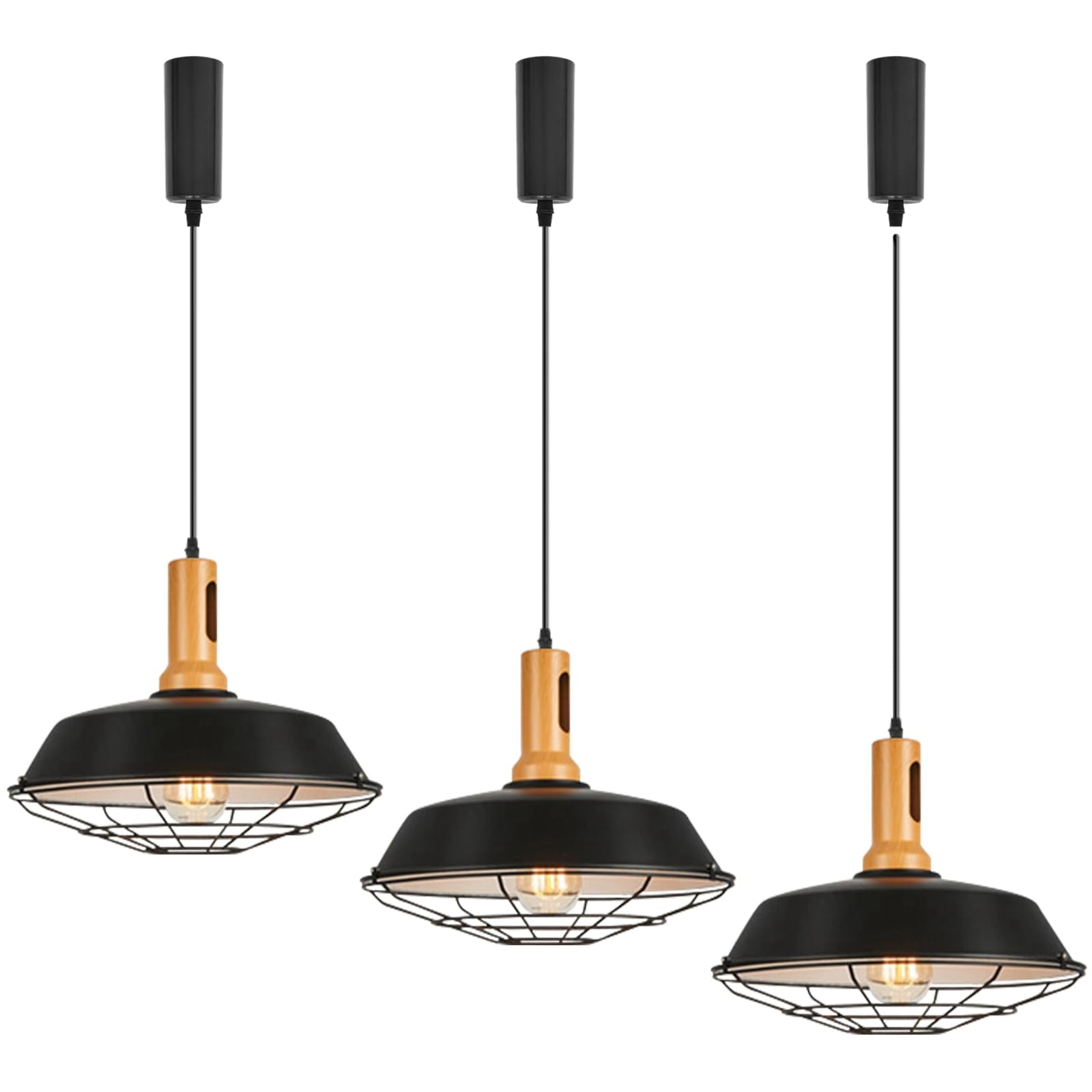 KAYYELAMP Set of Three J-Type Track Light 3.2Ft Adjusted Cord Wood Base ...