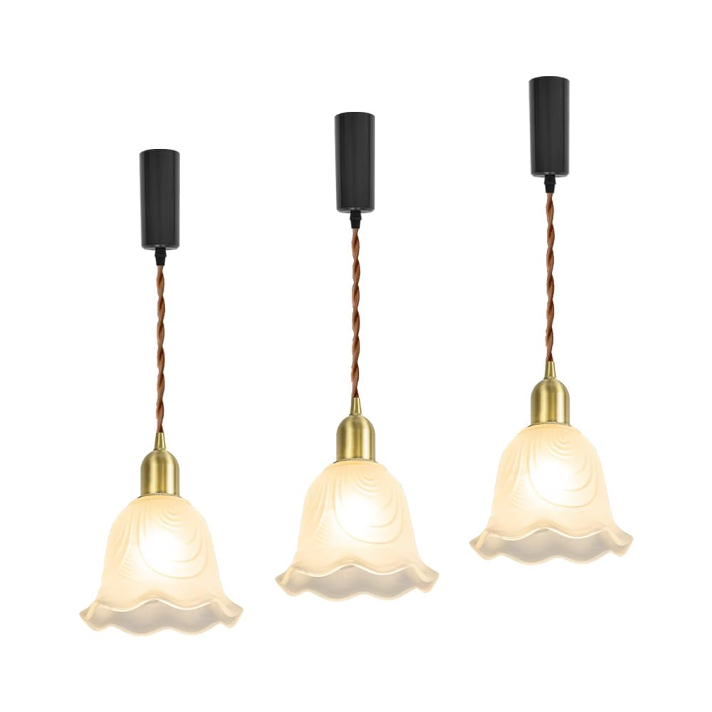 KAYYELAMP Set Three Track Light E26 Brass Base Glass Flower Shade ...