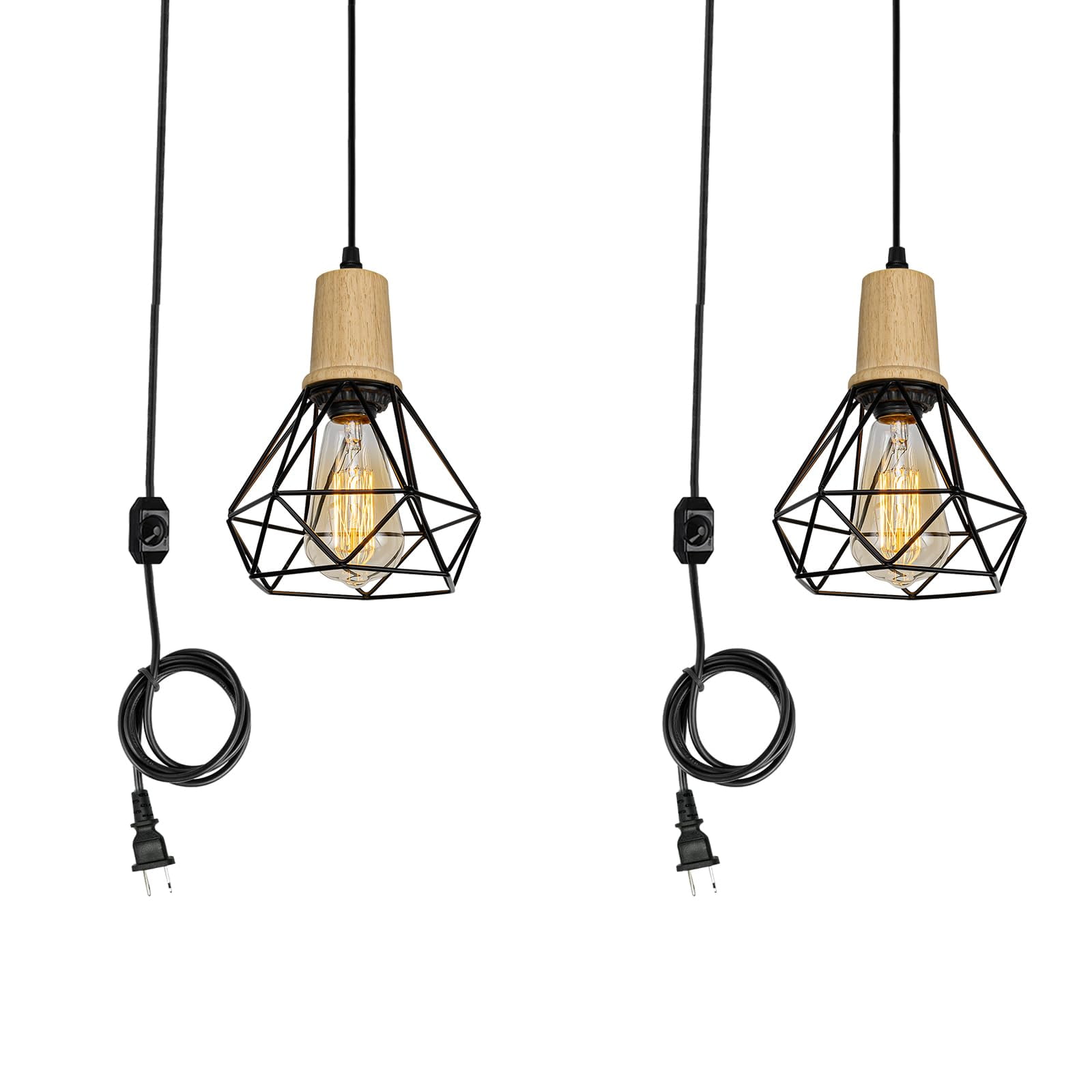 KAYYELAMP Set of Two 15 Feet Dimmable Switch Plug in Cable Walnut Base ...