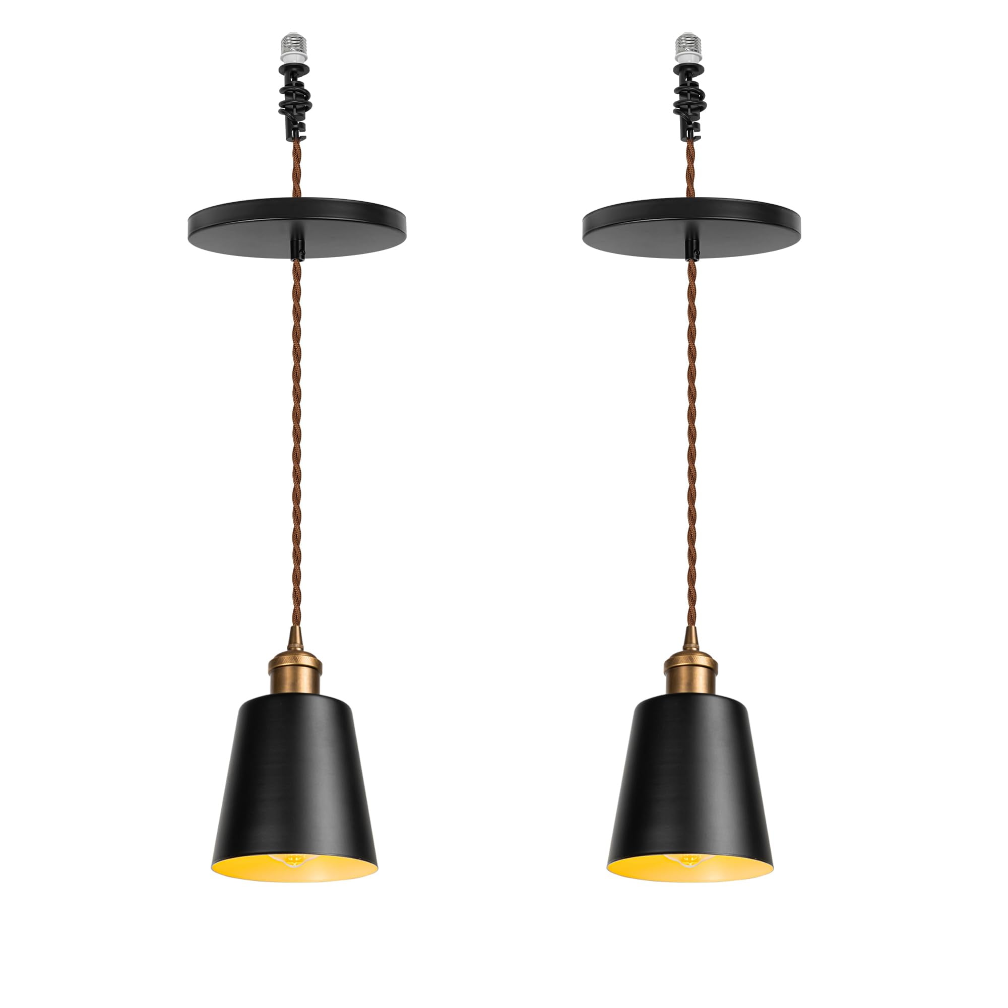 KAYYELAMP Set of Two Black Metal Lampshade Hanging Light E26 Copper ...