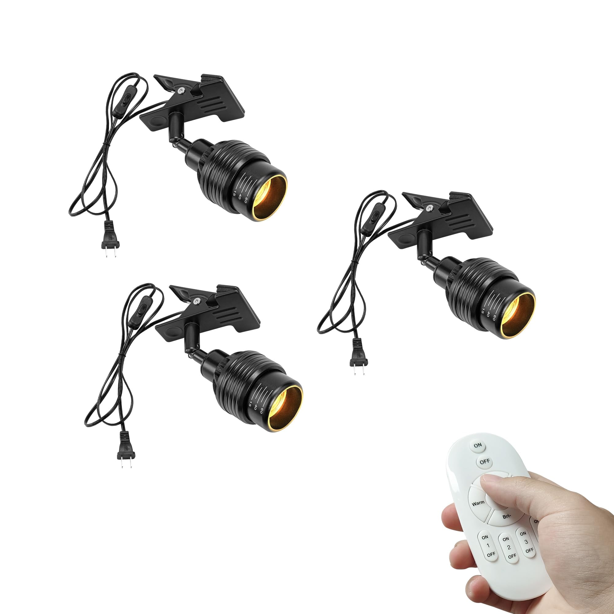 KAYYELAMP Set of Three Remote Dimmable Spotlight Clip Lamp Plug in ...