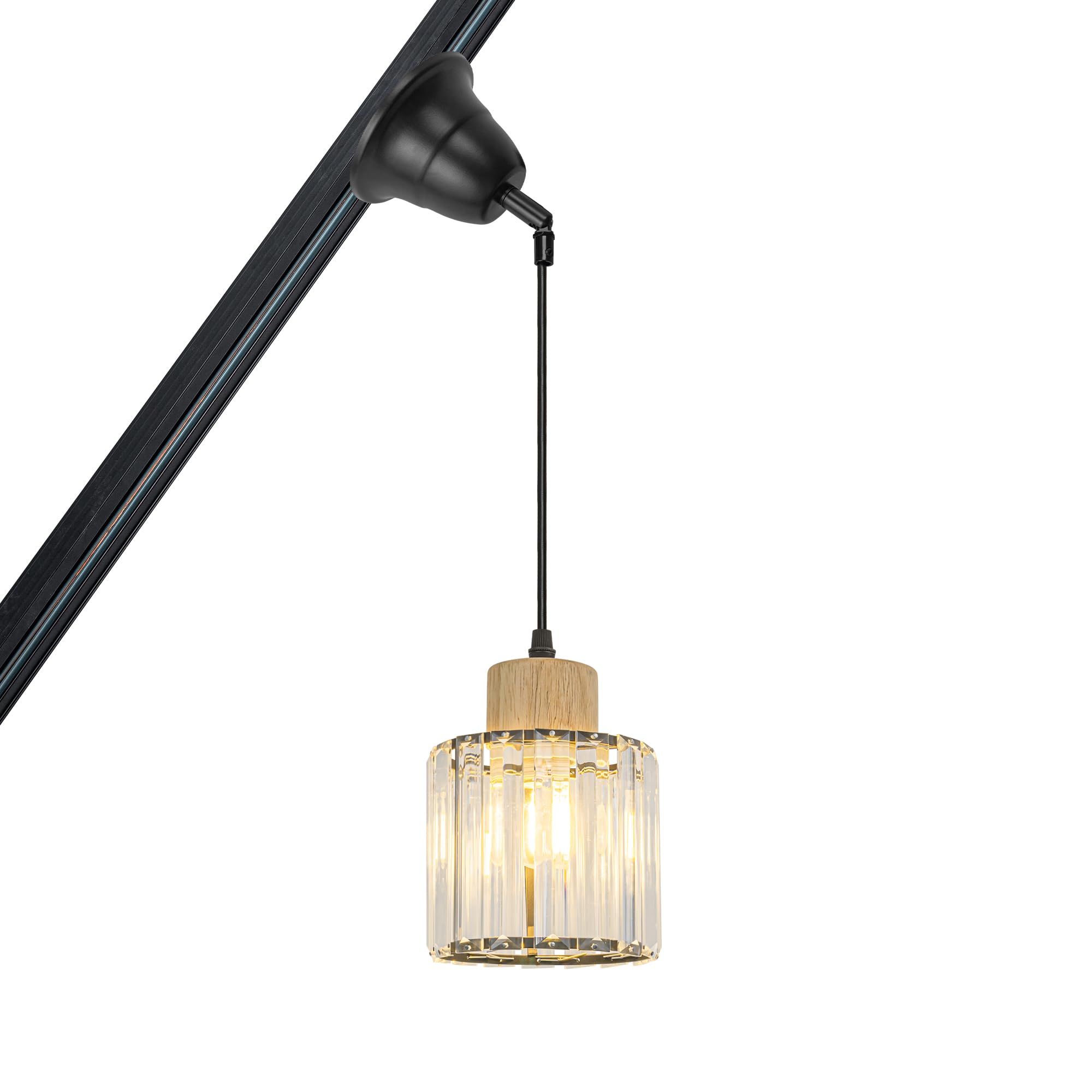 KAYYELAMP Tilt Position Track Light J-Type Wood Base Crystal Shade ...