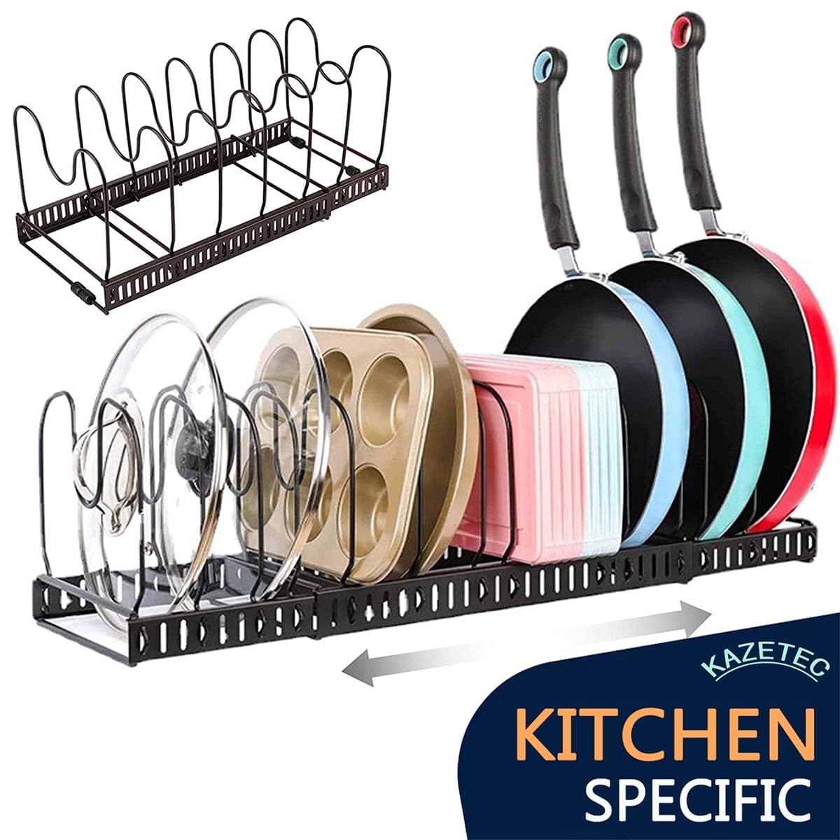 Expandable Adjustable Pot and Pan Lid Organizer Rack for Cabinets ...