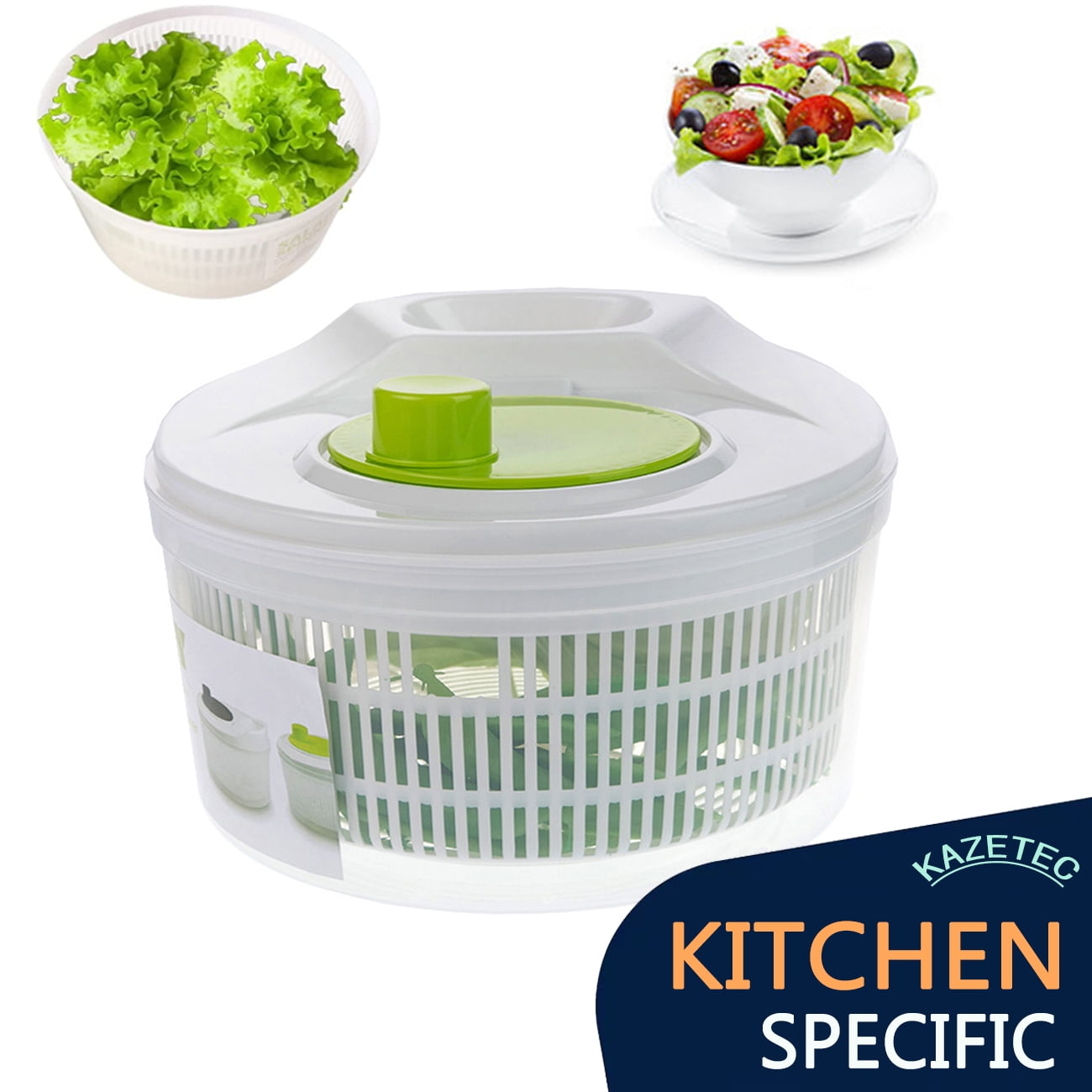 KAZETEC 3L Capacity Salad Spinner, Veggie Dryer Set with Lid, Kitchen ...