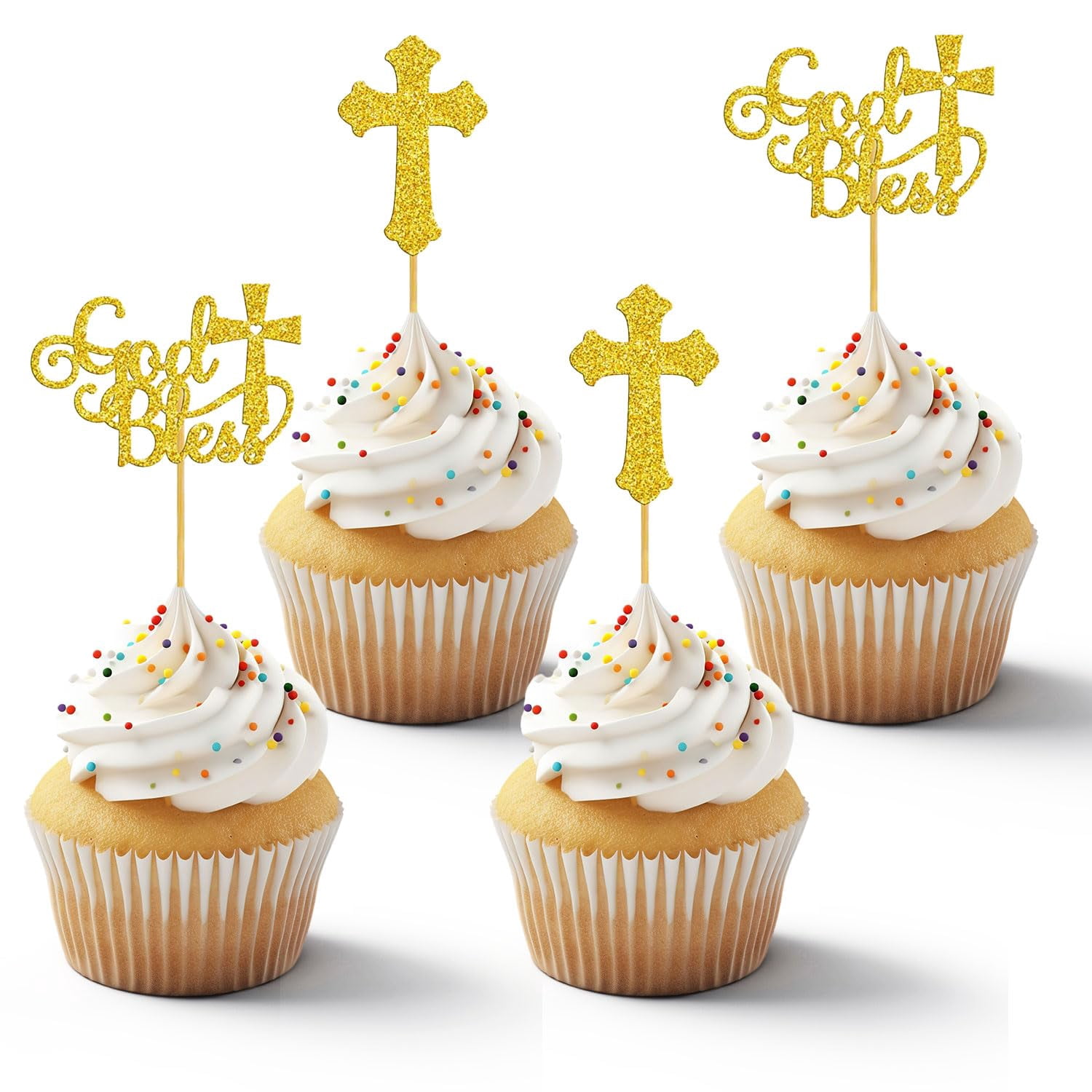 KAZIPA 24Pcs God PresNok Bless and Baptism Cupcake Toppers Glitter ...