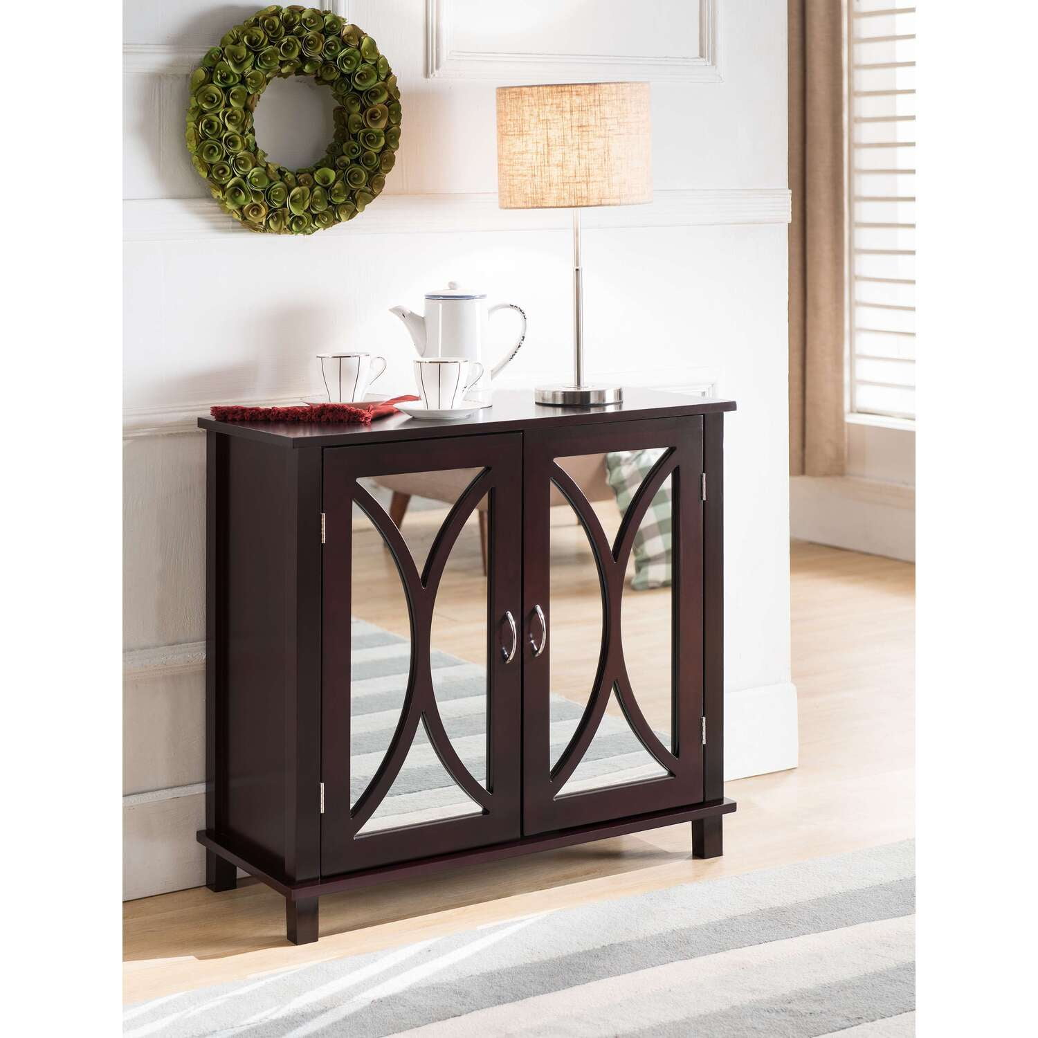 KB Wood Entryway Storage Console Table with Mirror Doors, 28 x 30 x 13 ...