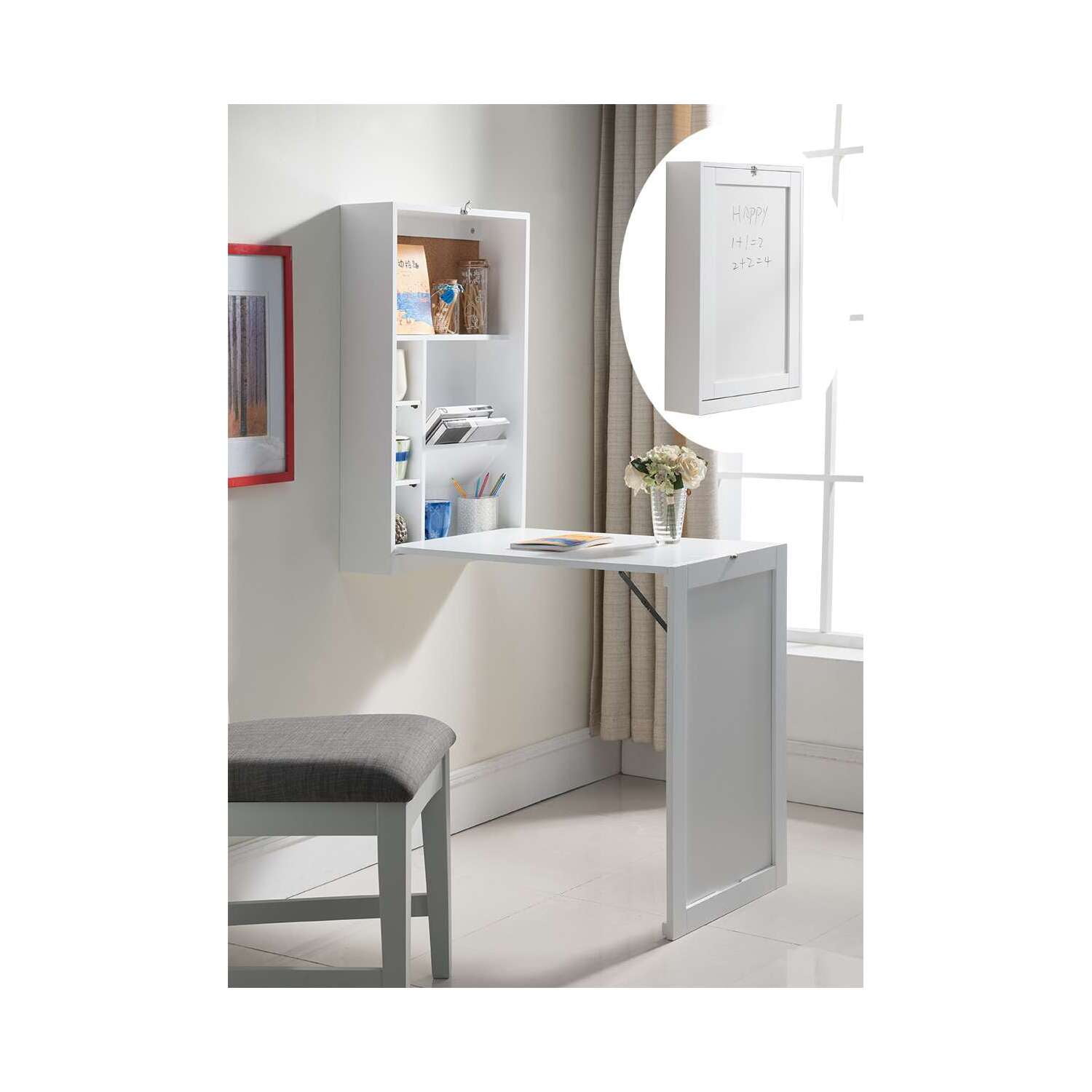 KB HO318 32 x 20 x 6 in. Wall-Mounted Desk - White - Walmart.com