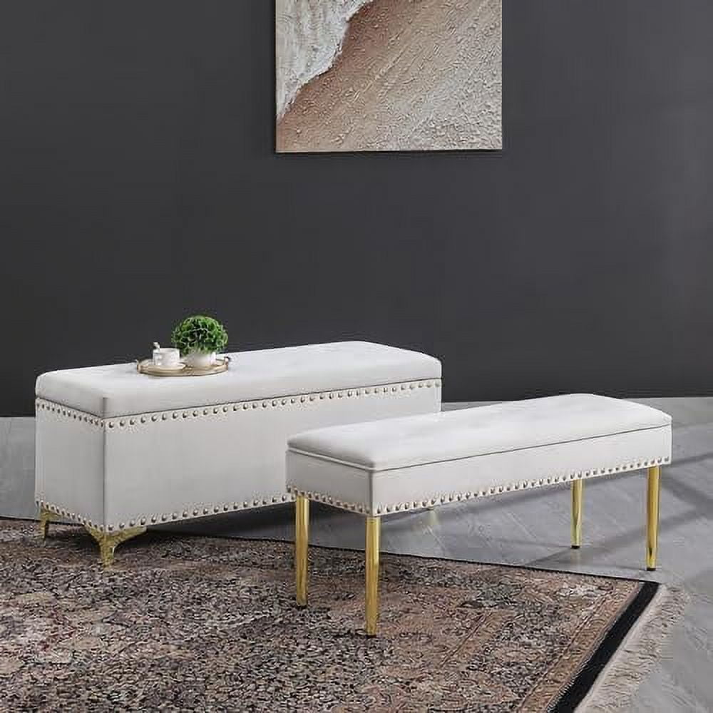 KBANZIBIU 3Pcs Ottoman Bench Set 38'' Tufted Linen Bench with 2 Small ...