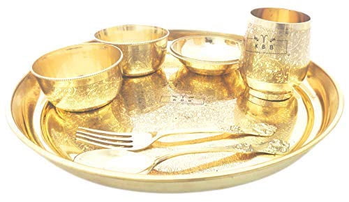 KBB Brass THALI Set Etching DesignBrass Dinner Set 12 INCH THALI ...