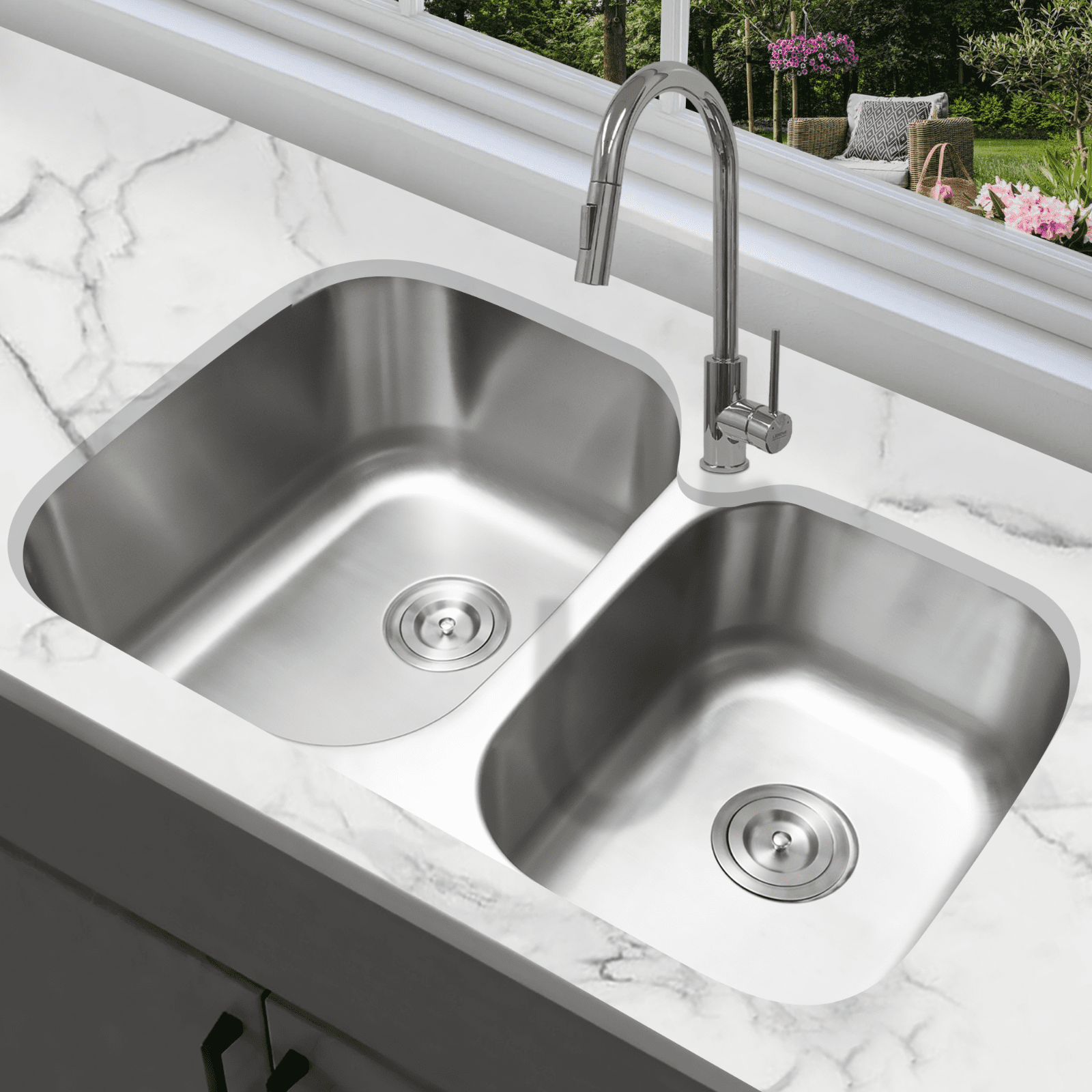 KBFmore 18 Gauge Double Bowl 6040 Undermount Stainless Steel Kitchen Sink UD119L - Walmart.com