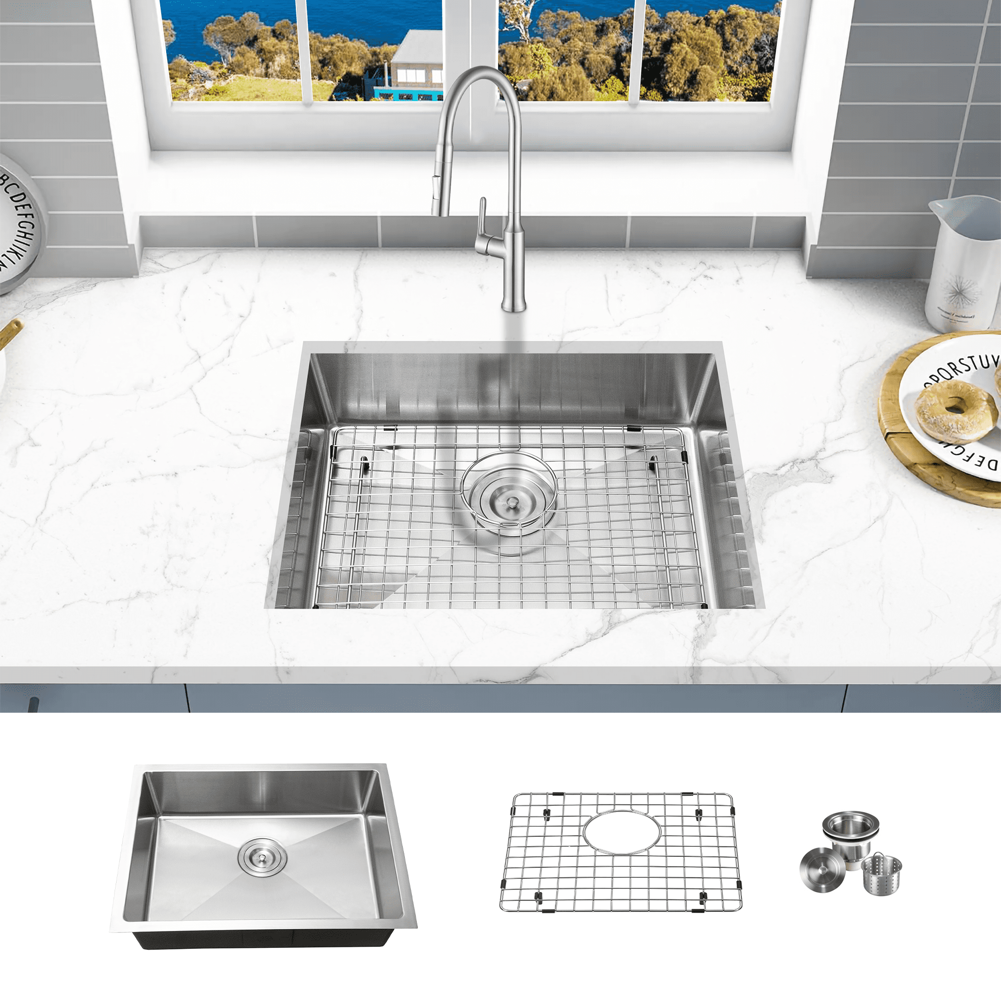 KBFmore 23 inch 18 Gauge ADA Undermount Single Bowl Square Kitchen Sink ...