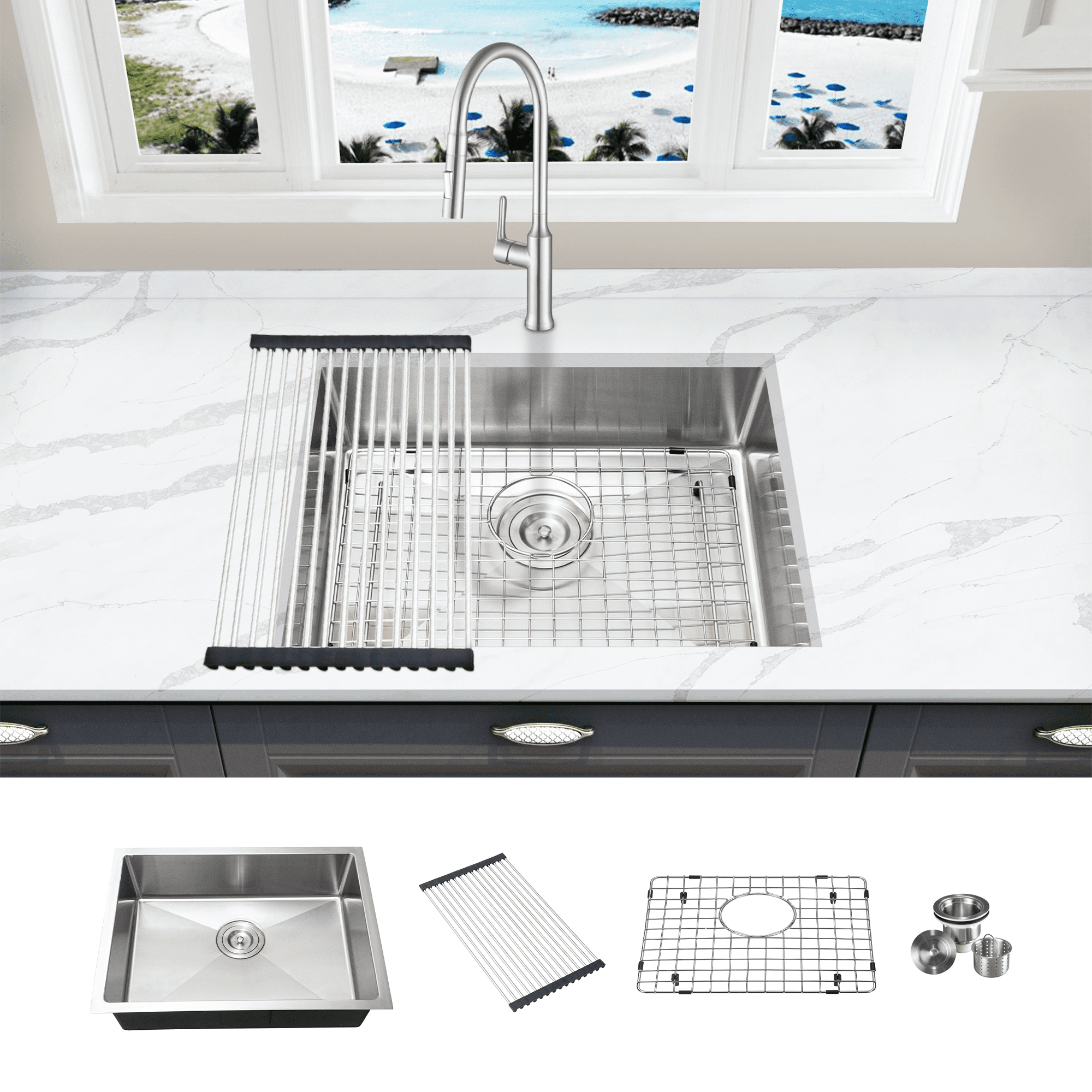 KBFmore 23 inch 18 Gauge ADA Undermount Single Bowl Square Kitchen Sink ...