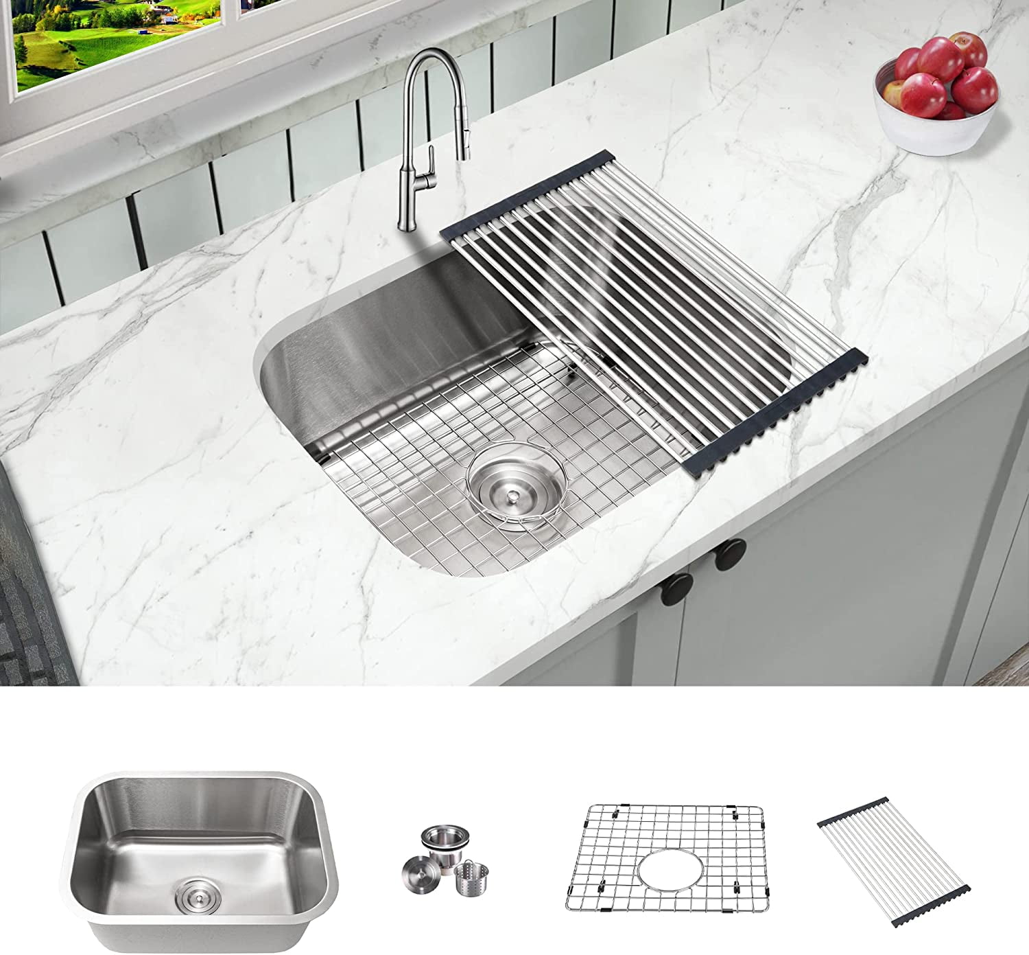 KBFmore Classic 23 Inch 18 Gauge Undermount Single Bowl Kitchen Sink ...