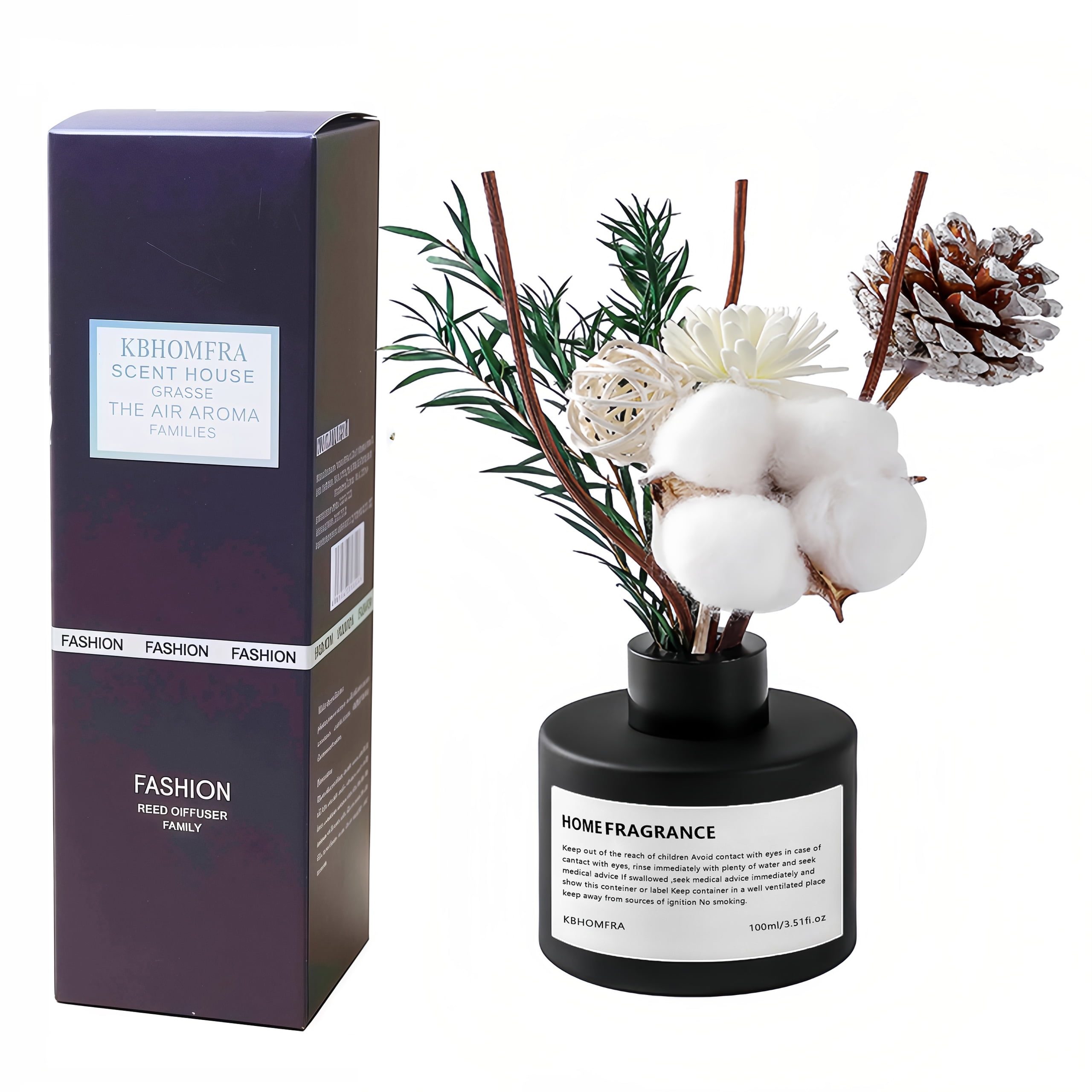 KBHOMFRA Reed Diffuser Set with Dried Flowers, 3.38oz Osmanthus Scent ...