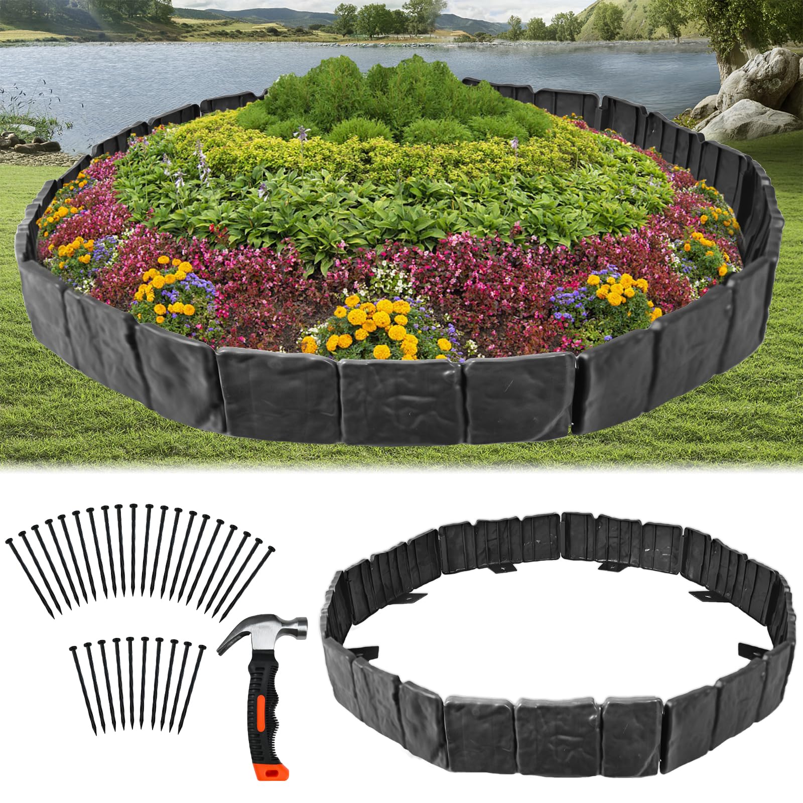 KBJALQ Garden Edging Border with Anchoring Spikes,Plastic Landscape ...
