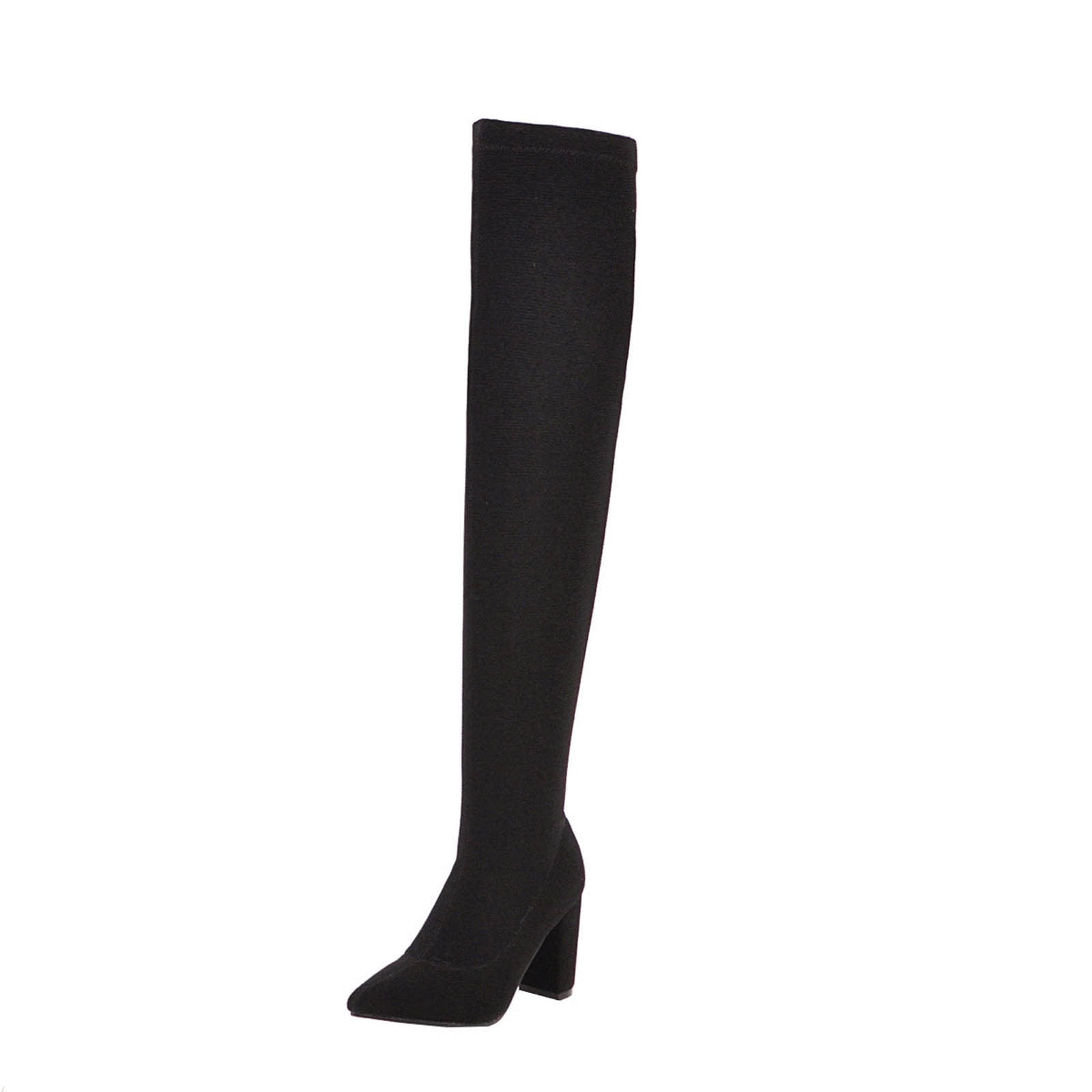 KBKYBUYZ Stretch Knit Thick Heel Pointed Toe Women's Boots Are Thin ...