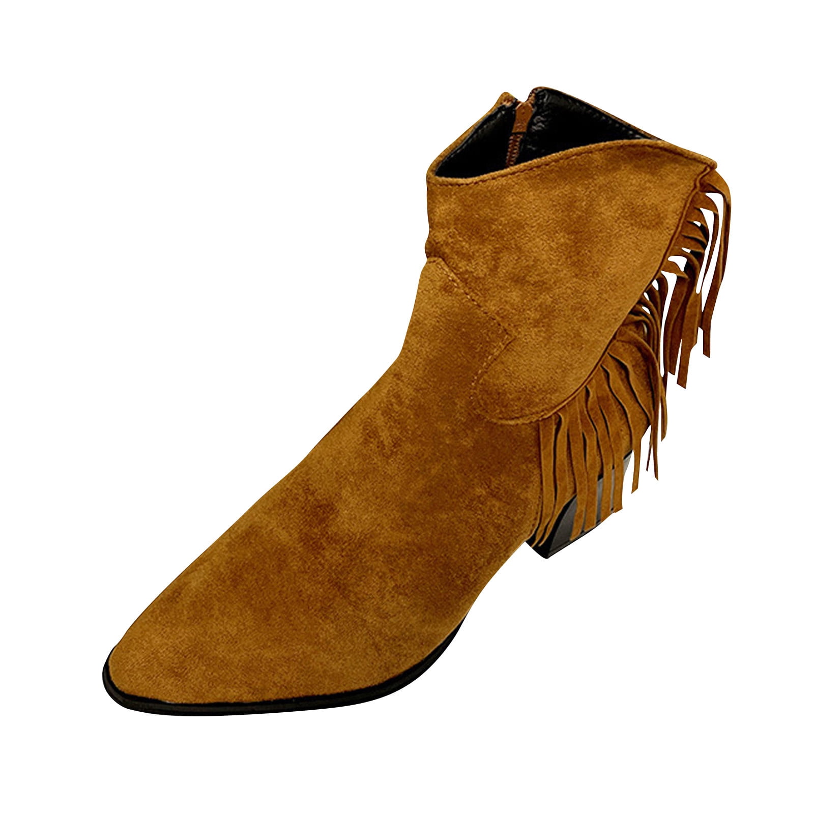 KBKYBUYZ Women's Winter Short Tube Gringed Suede Side Zipper Pointed ...