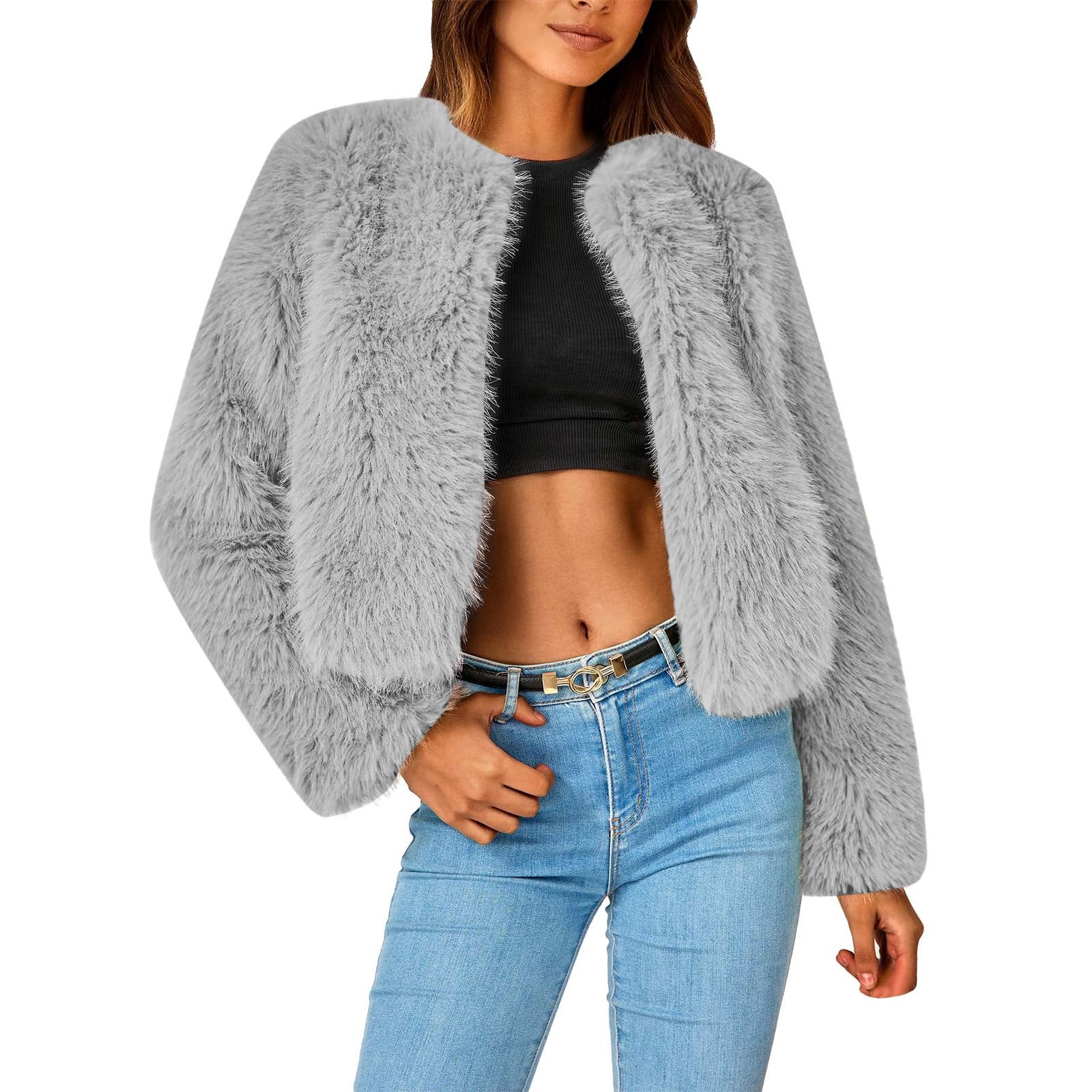 KBKYBUYZ Womens Faux Fur Coats Warm Women Coat Fluffys Fleece Turn-down ...