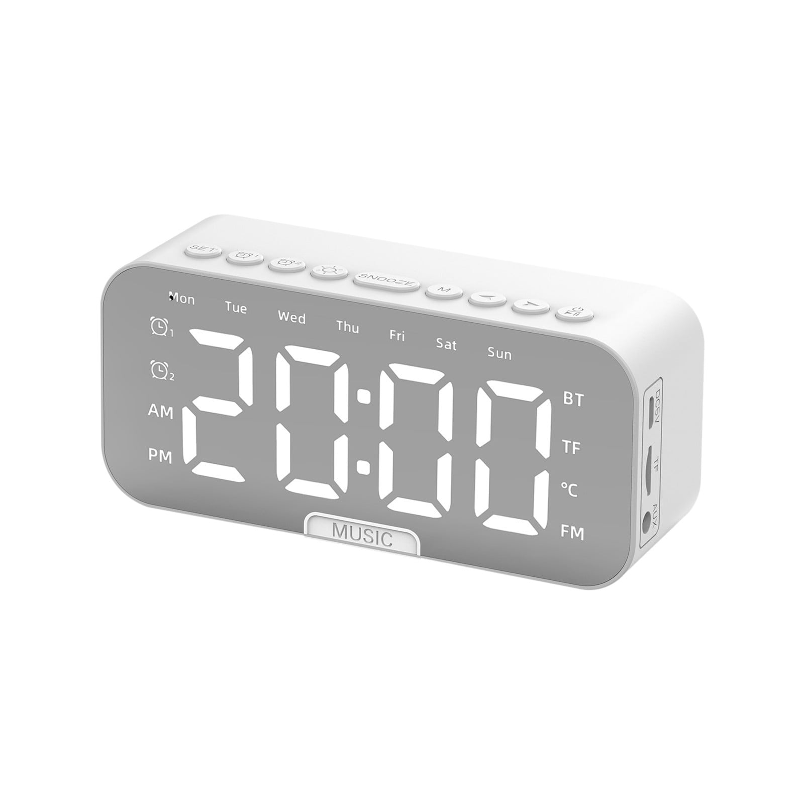 KBODIU Desktop Alarm Clock Bluetooth Wireless Audio Mini LED Mirror ...