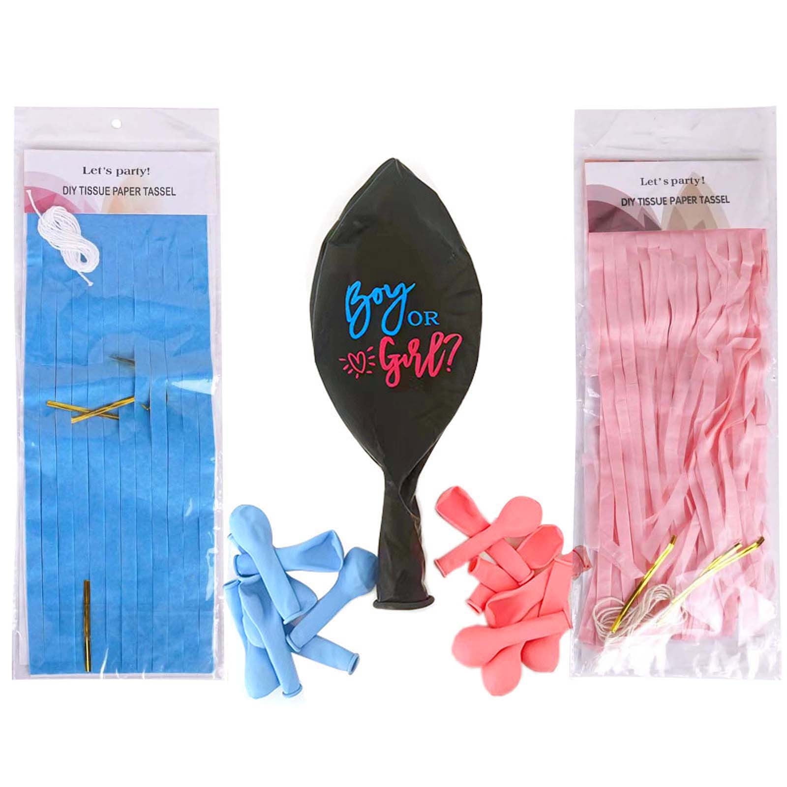 KBODIU Gender Reveal Kit 36in Black Balloons with Tassels and Heart ...