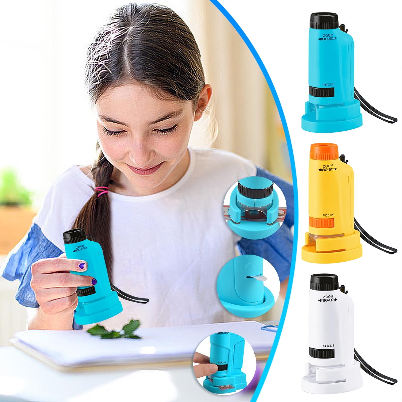 KBODIU Handheld Round Handle Microscope Mini Pocket Microscope with LED ...