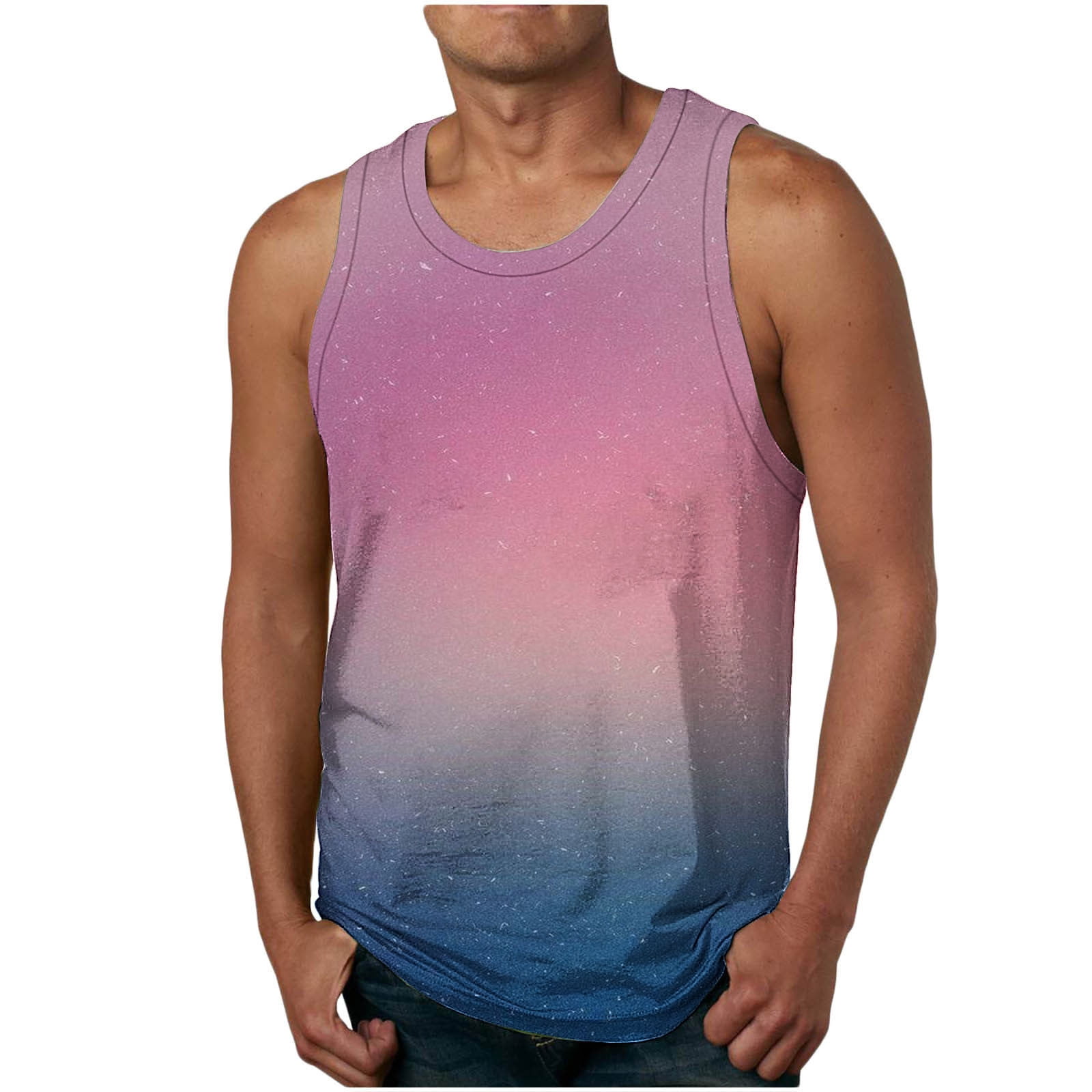 KBODIU Men's Muscle Gym Tank Tops, Gradient Print Sleeveless Crew T ...