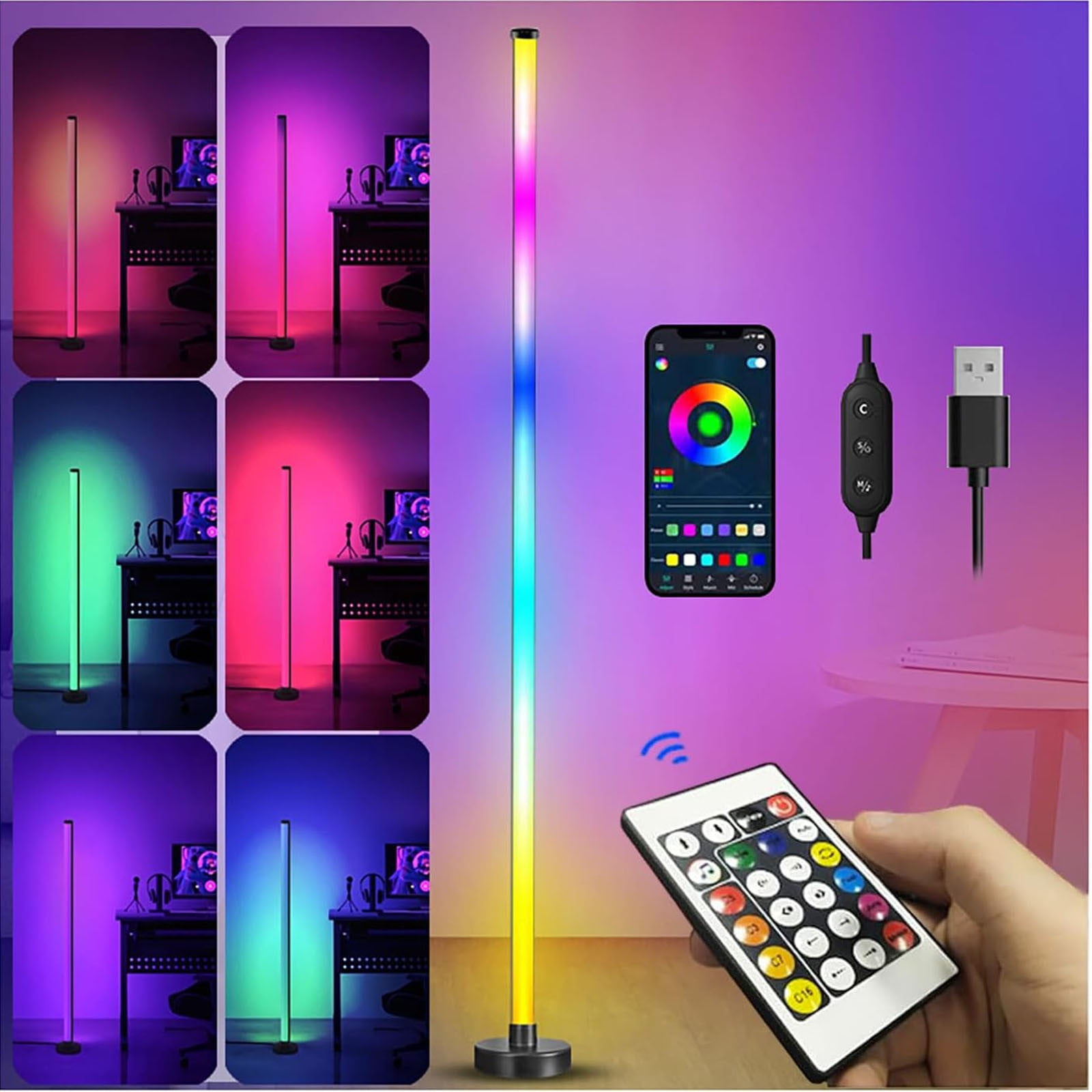 KBODIU RGB LED Floor Lamp 1.2m Corner Floor Lamp 1.6 Billion DIY Color ...