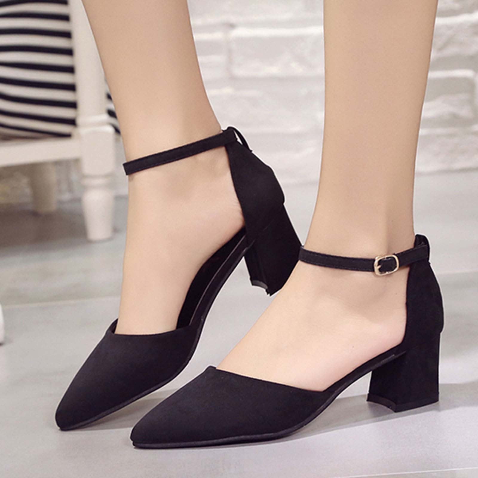 KBODIU Women's Chunk Low Heel Pump Sandals Women's Casual Pointed-toe ...