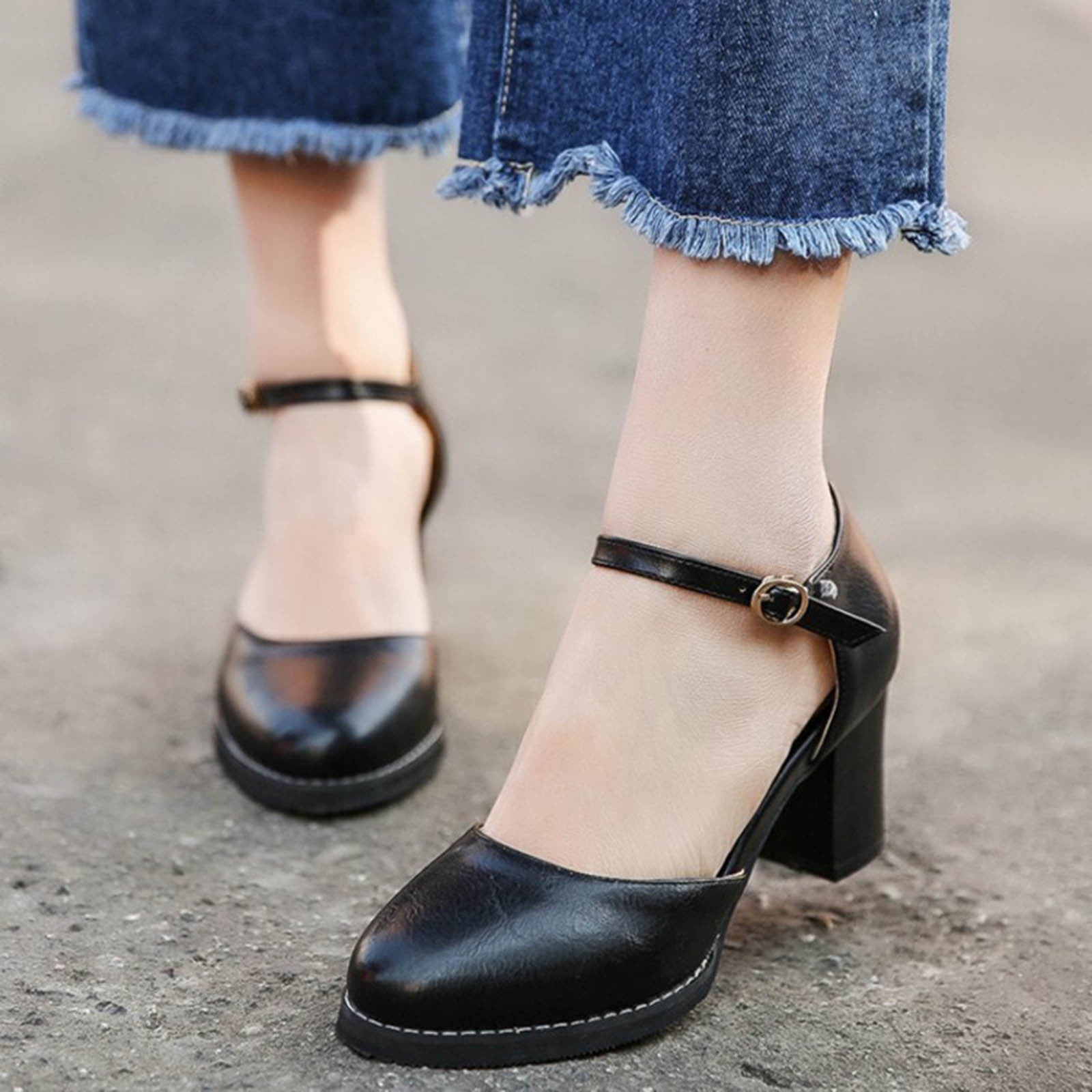 KBODIU Women's Chunk Low Heel Pump Sandals, Women's Sandals Buckle ...