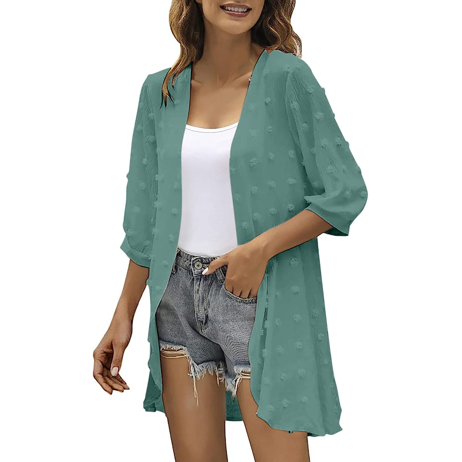 KBODIU Women's Open Front Sweater Cardigan Loose Casual 3/4 Sleeved ...