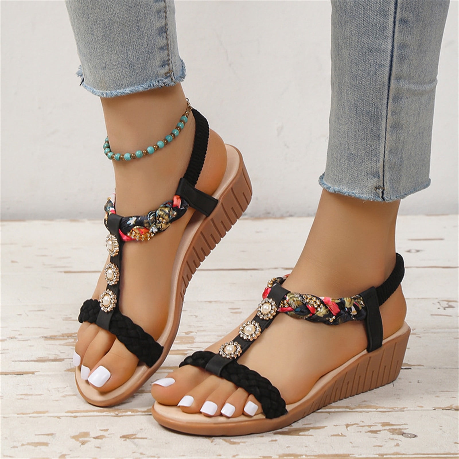 KBODIU Women's Open Toe Buckle Ankle Platform Wedge Sandals Women's ...