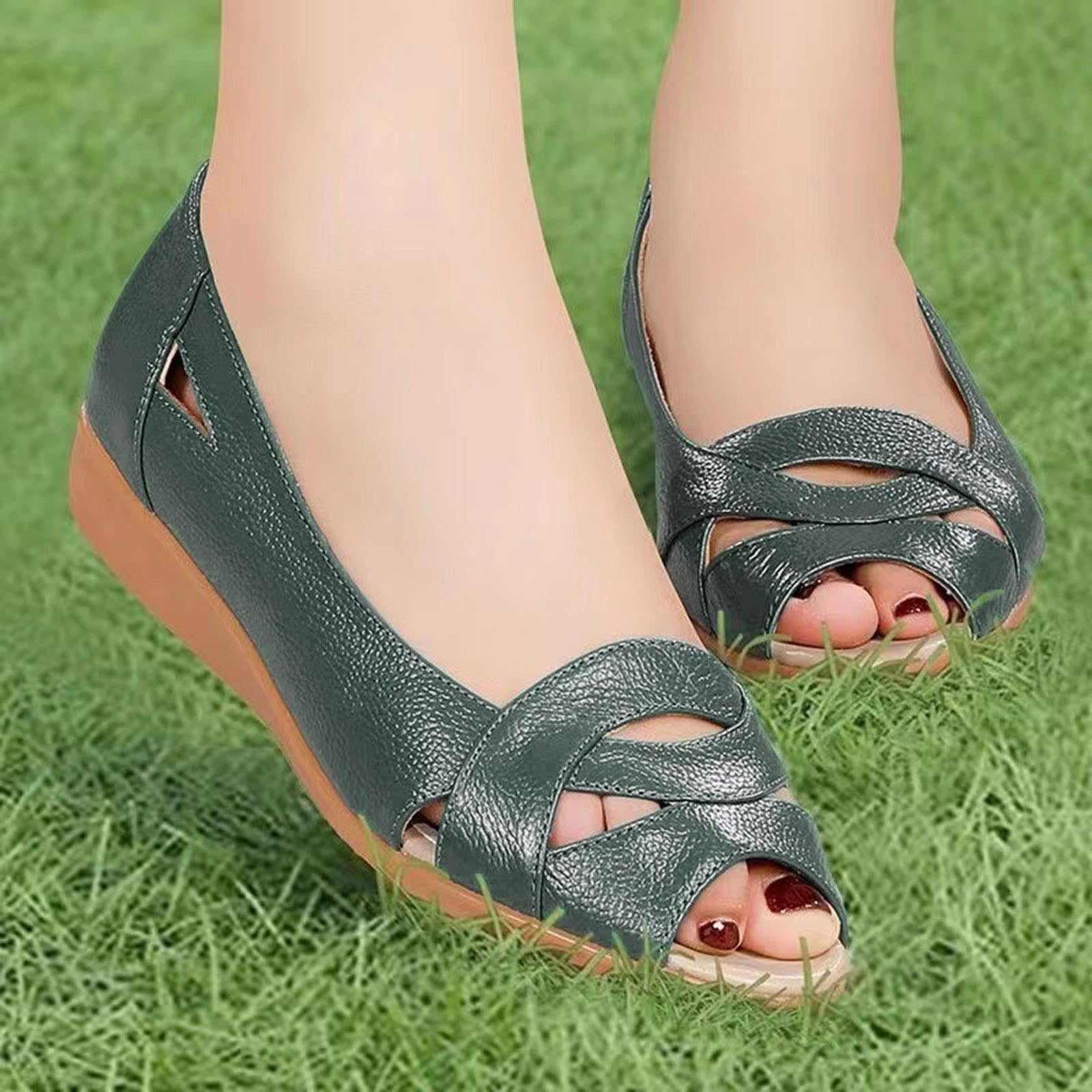 KBODIU Women's Open Toe Buckle Ankle Strap Flatform Casual Sandals ...