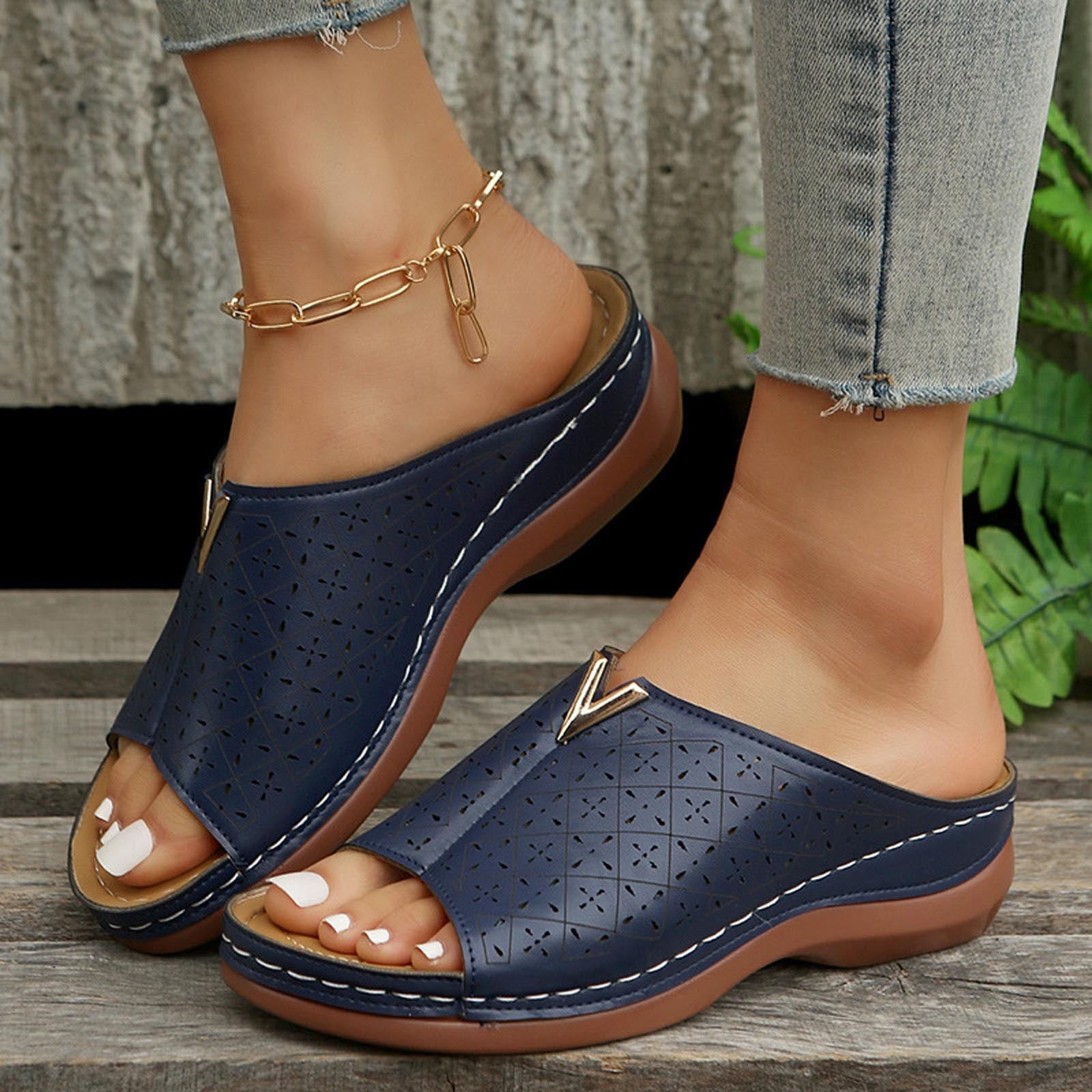 KBODIU Women's Platform Wedge Sandals with Arch Support Cut-out Slope ...