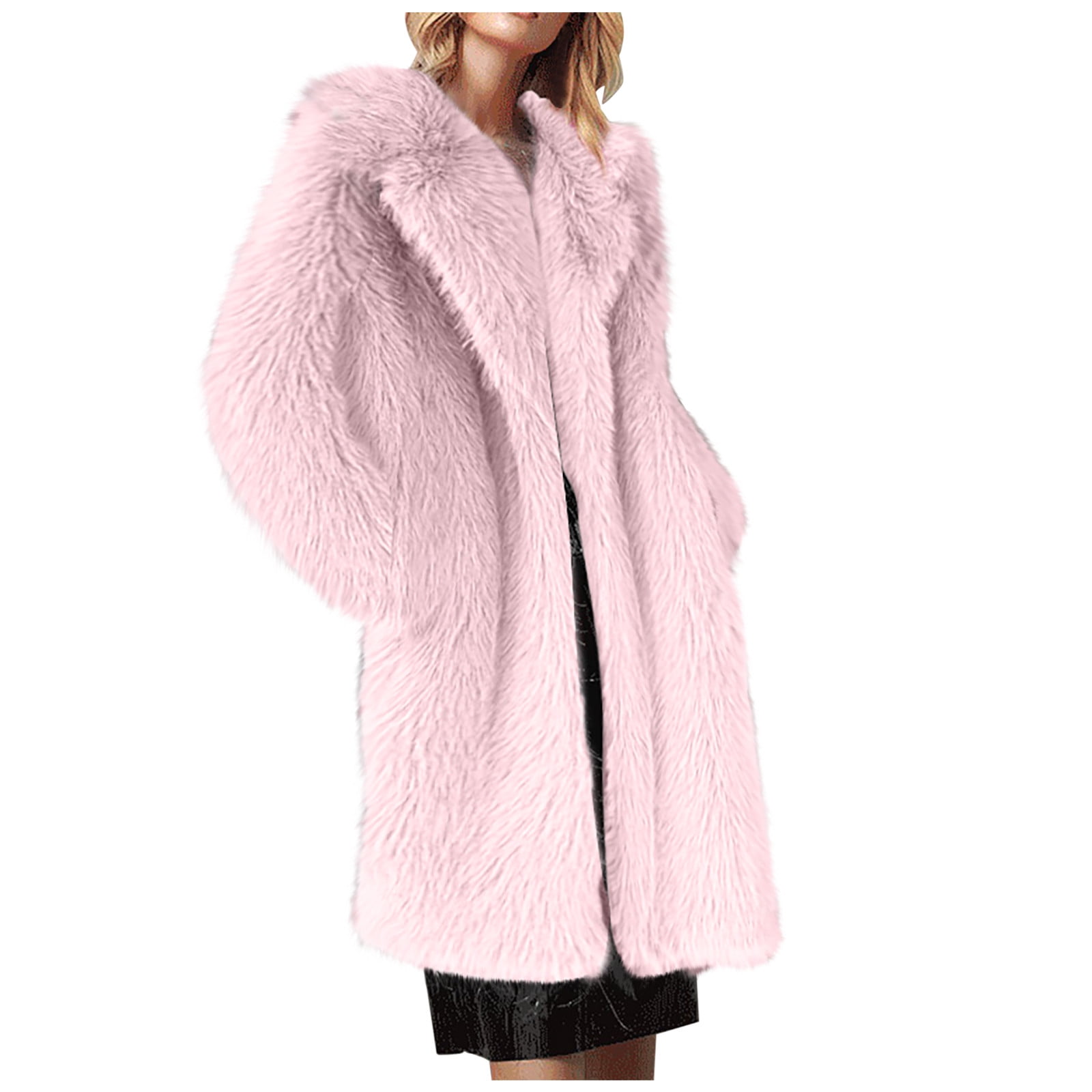 KBODIU Womens Winter Warm Lapel Faux Furry Fuzzy CoatFleece Shaggy ...