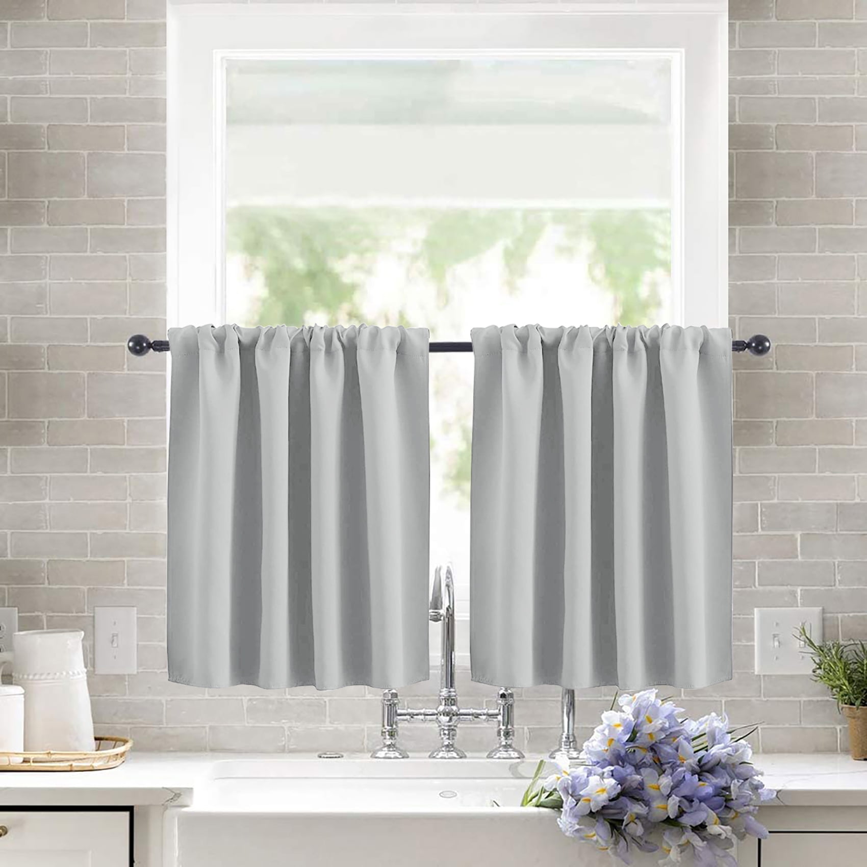 Kbook Contemporary Gray Blackout Kitchen Curtains, 30 x 36 In (1/2 ...