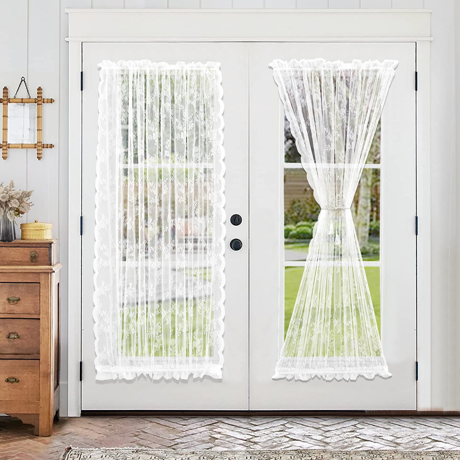 KBOOK 1 Piece Sheer Lace French Door Curtain Floral French Door Curtain ...