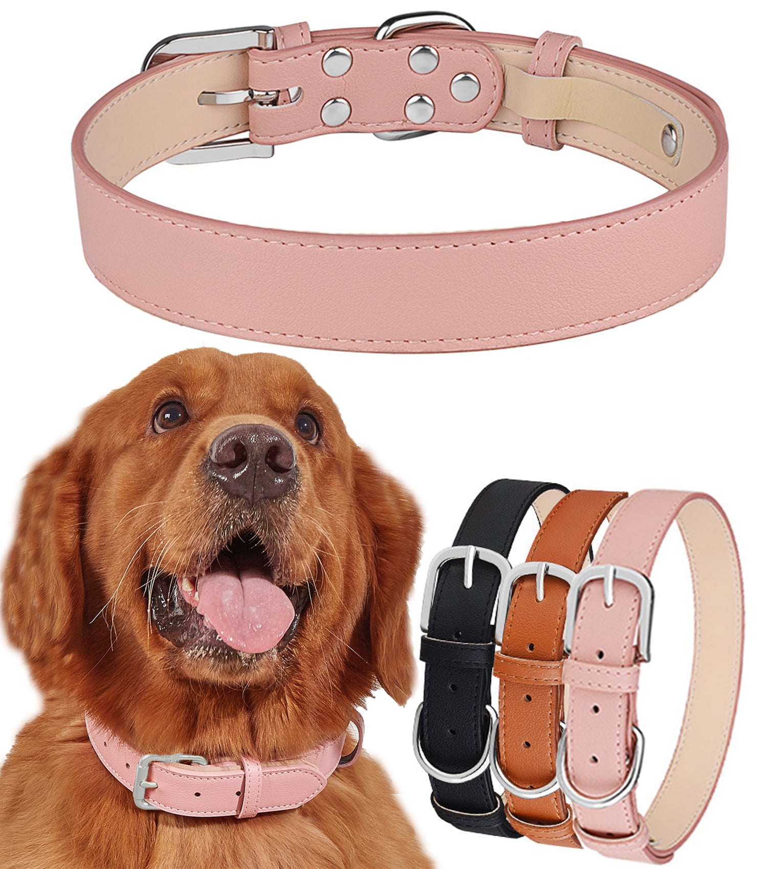 KBOOK Dog Collar Leather Adjustable Dog Collar with Metal Buckle for ...