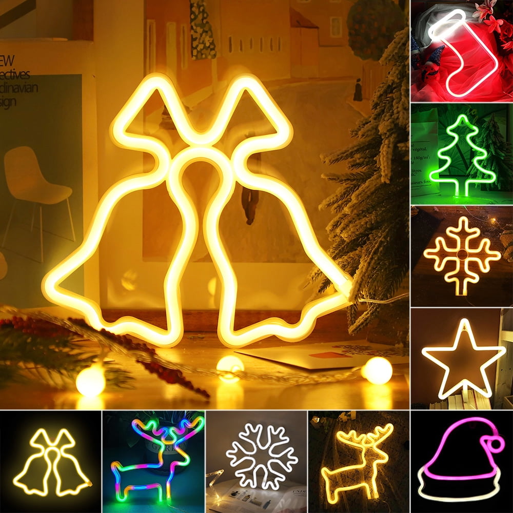 KBOOK LED Neon Sign Lights Christmas Shaped Neon Lights Tree Jingle ...