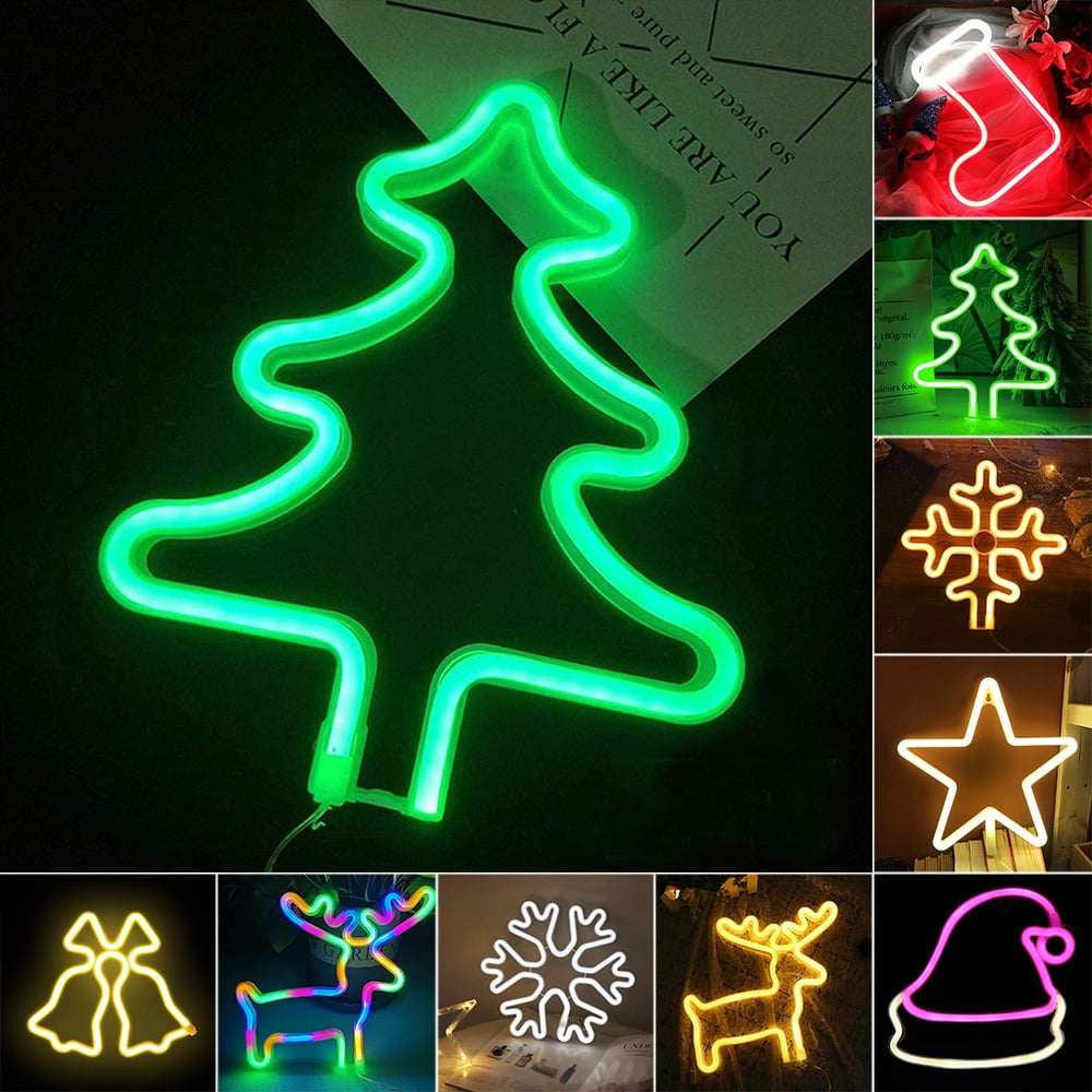 KBOOK LED Neon Sign Lights Christmas Shaped Neon Lights Tree Jingle ...