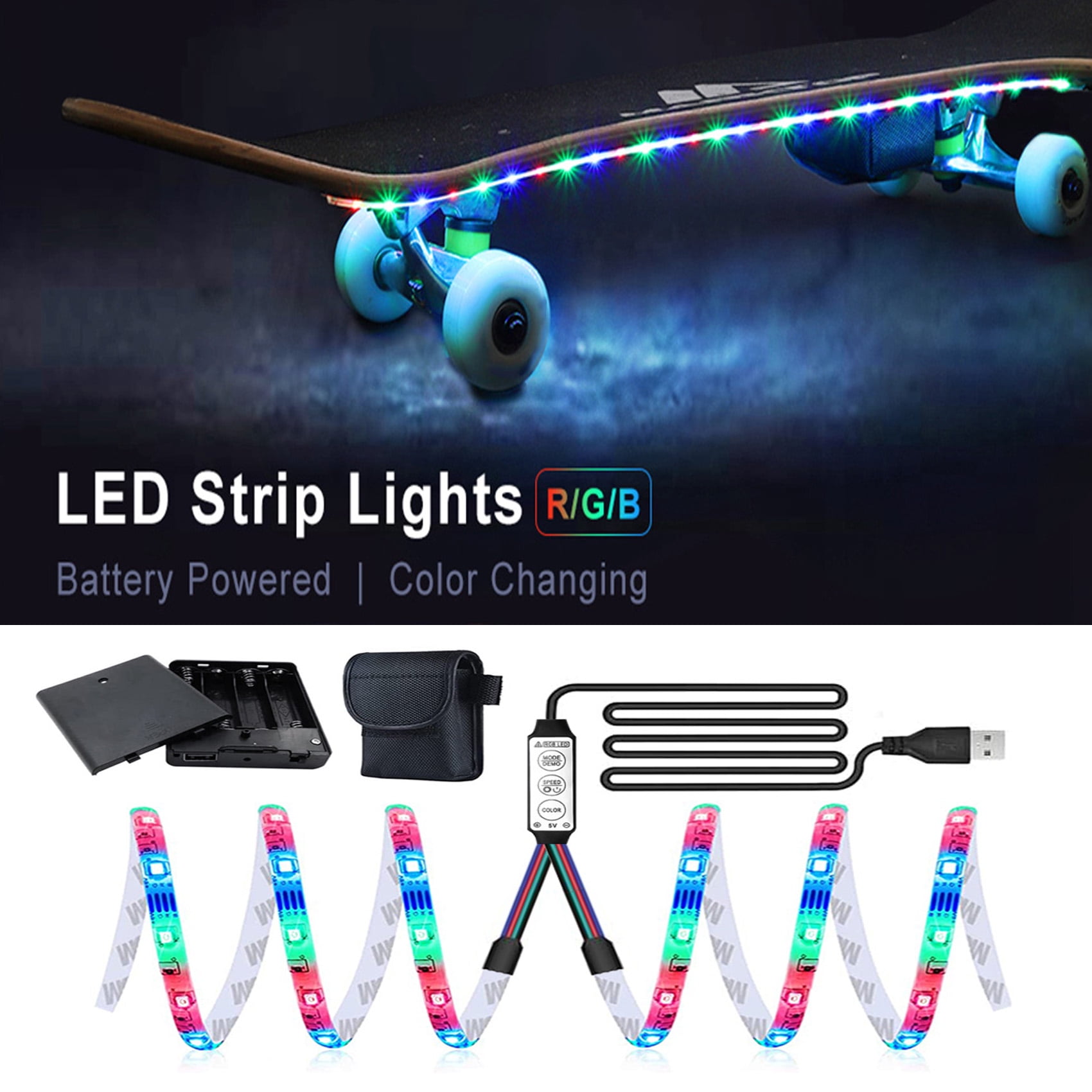 KBOOK LED Skateboard Lights RGB Strip Scooter Light for Night Riding ...