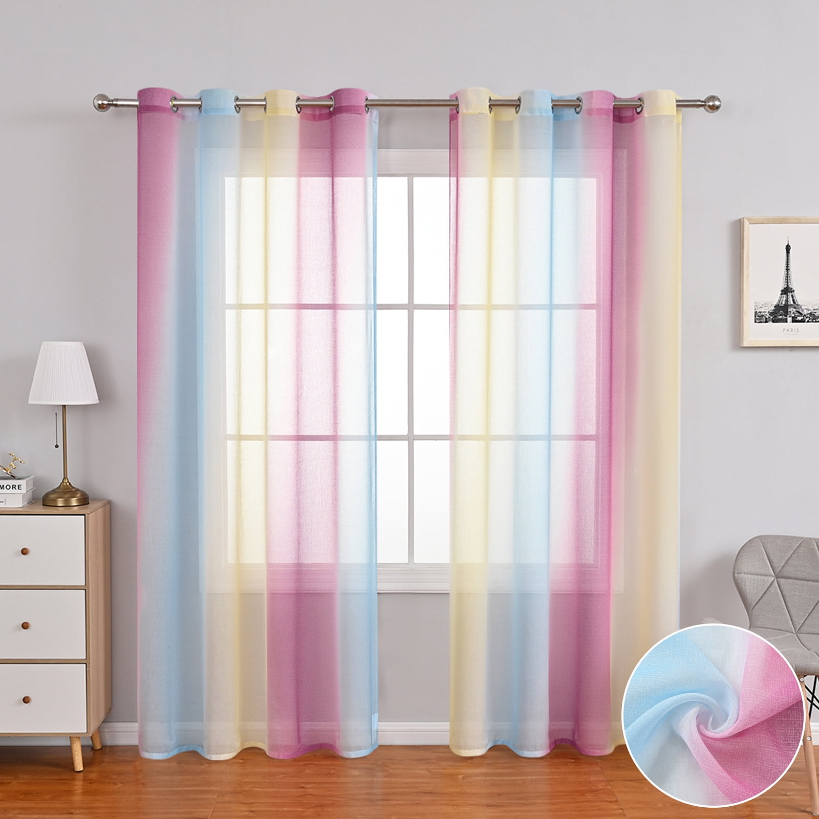 KBOOK Ombre Sheer Curtains for Living Room Bedroom Transparent Window ...