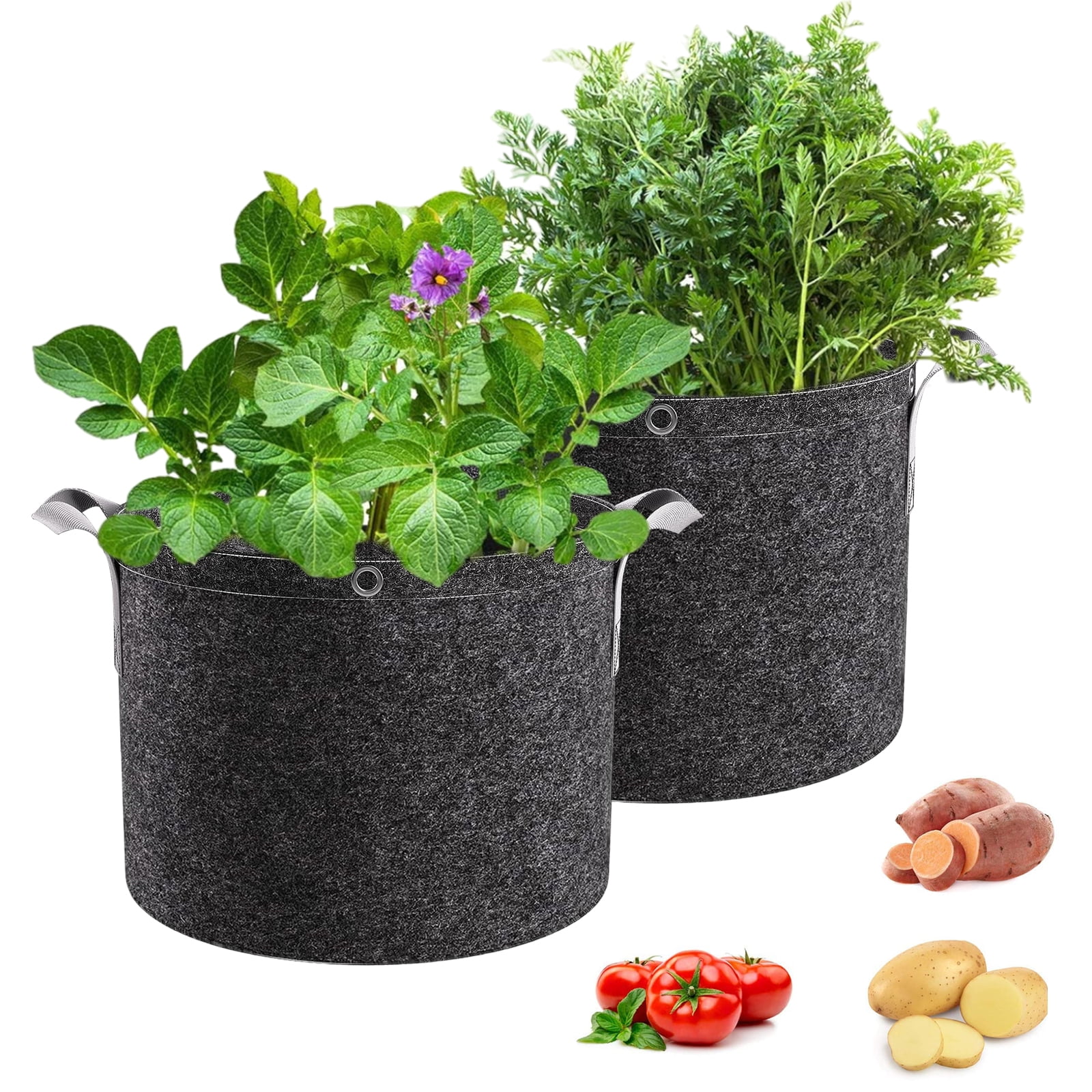KBOOK Plant Grow Bag 3/5/7 Gallon Vegetable Plant Pot Fabric Pot with ...