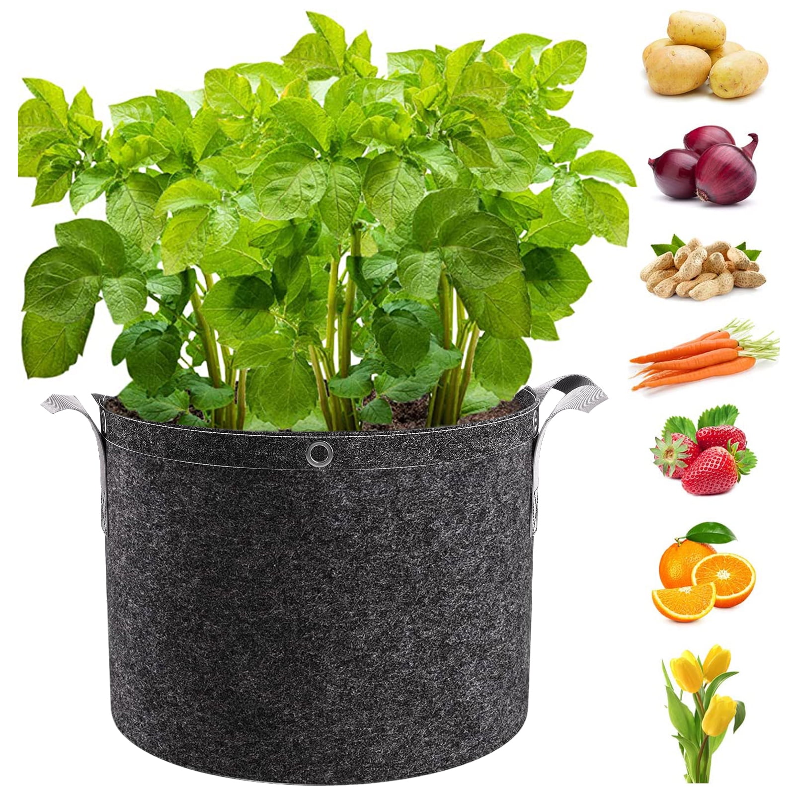 KBOOK Plant Grow Bag 3/5/7 Gallon Vegetable Plant Pot Fabric Pot with ...
