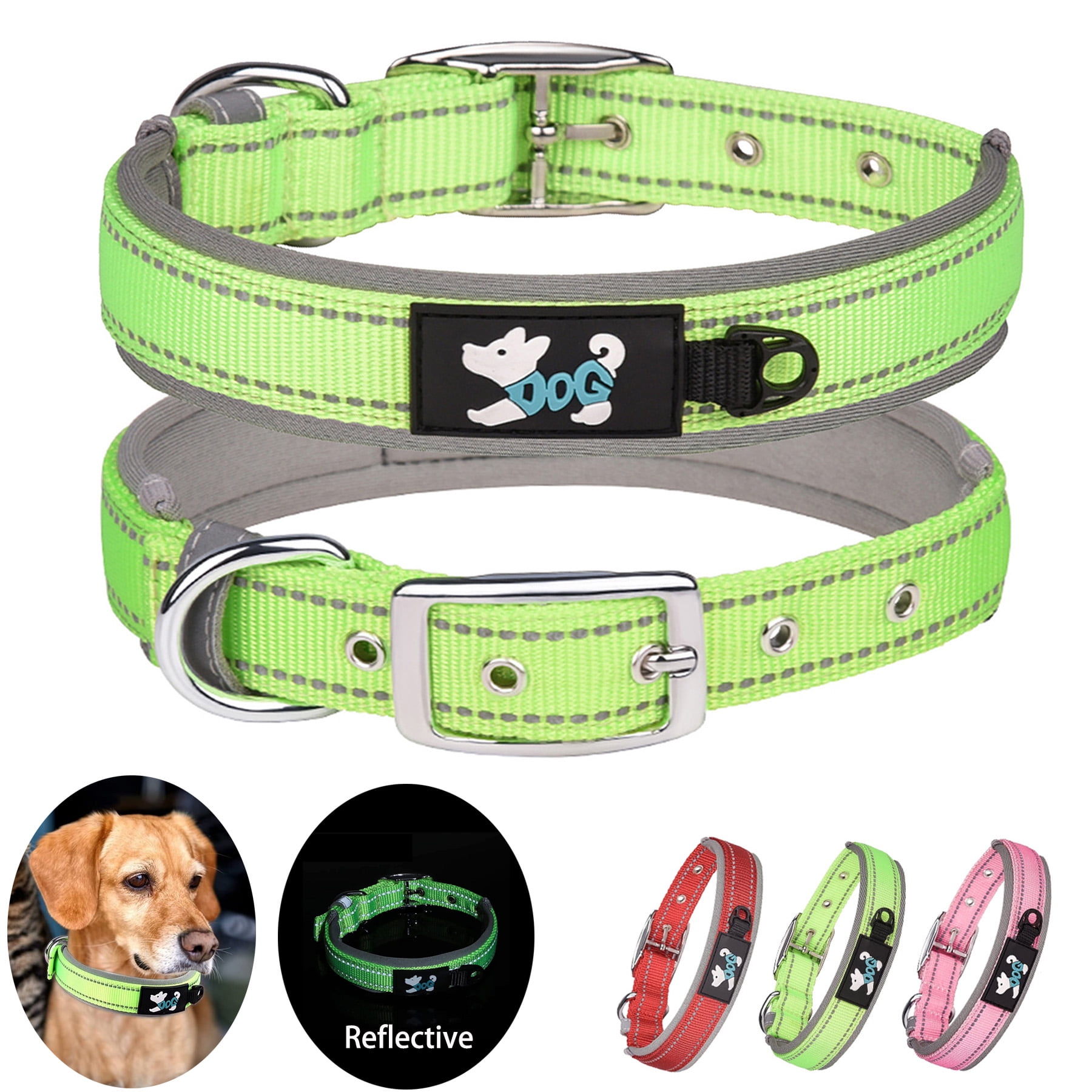 KBOOK Reflective Dog Collar Adjustable Neoprene Padded Dog Collars with ...