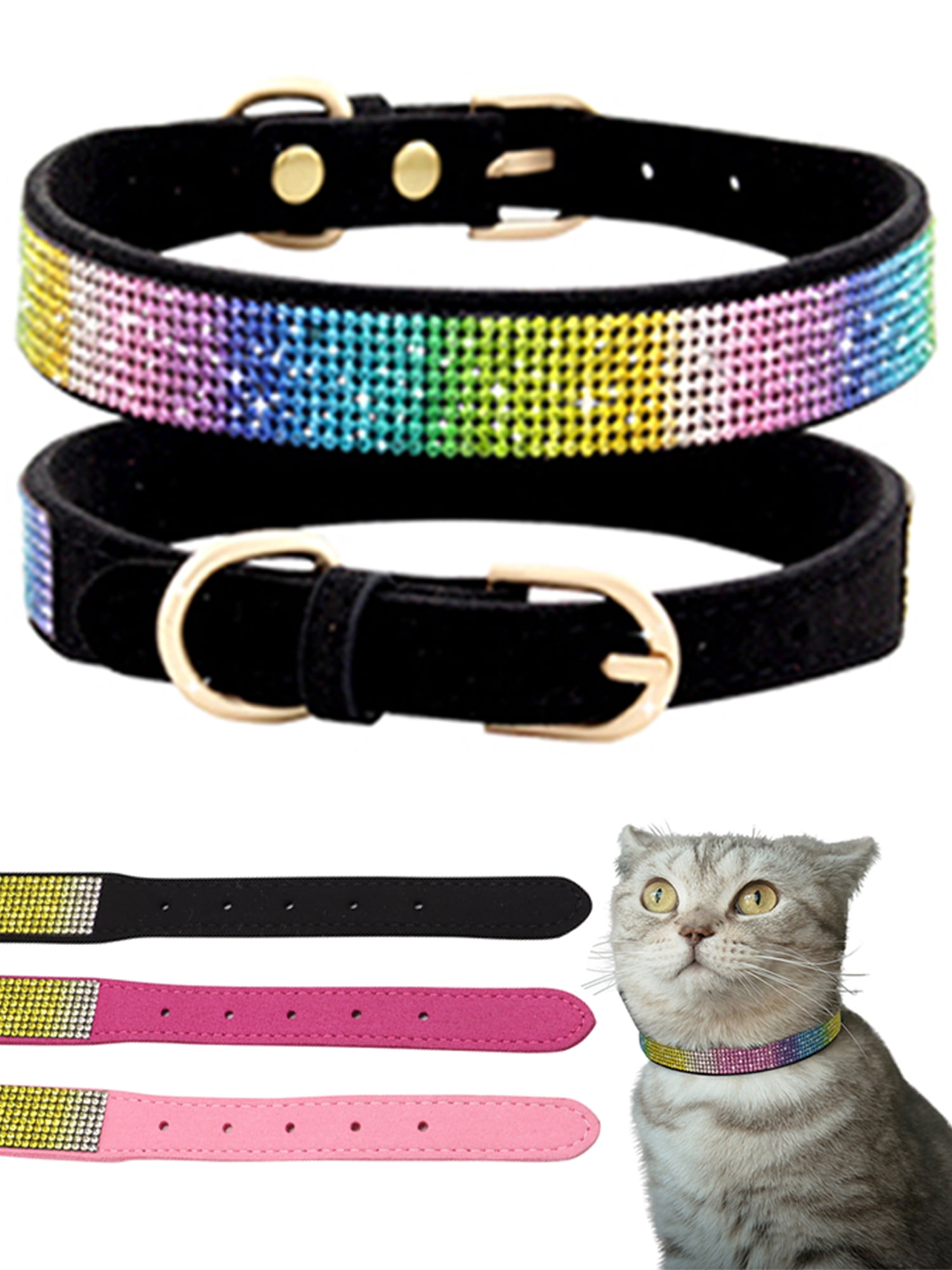 KBOOK Rhinestone Dog Cat Puppy Collars Bling Suede Leather Adjustable ...